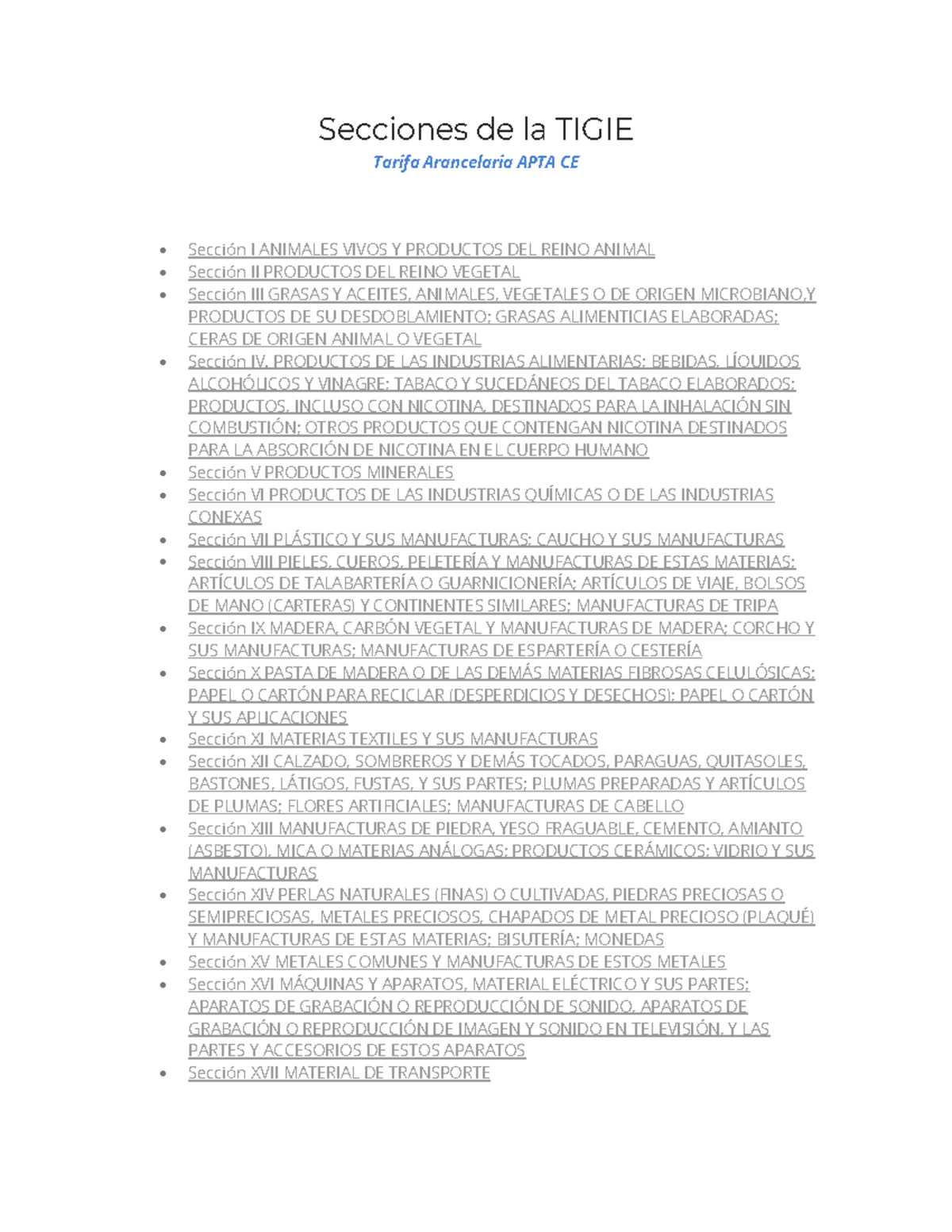 Reglas Generales Y Complemetarias DE LA Tigie. Secciones de la Tigie ...