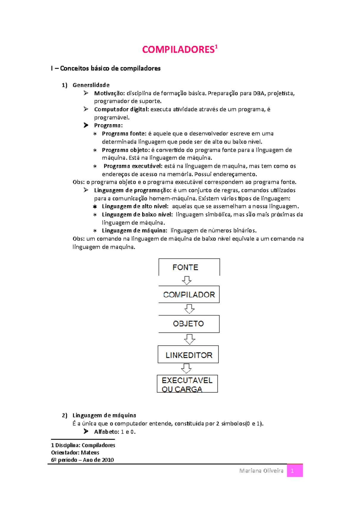 Compiladores Matéria - COMPILADORES1 I – Conceitos básico de ...