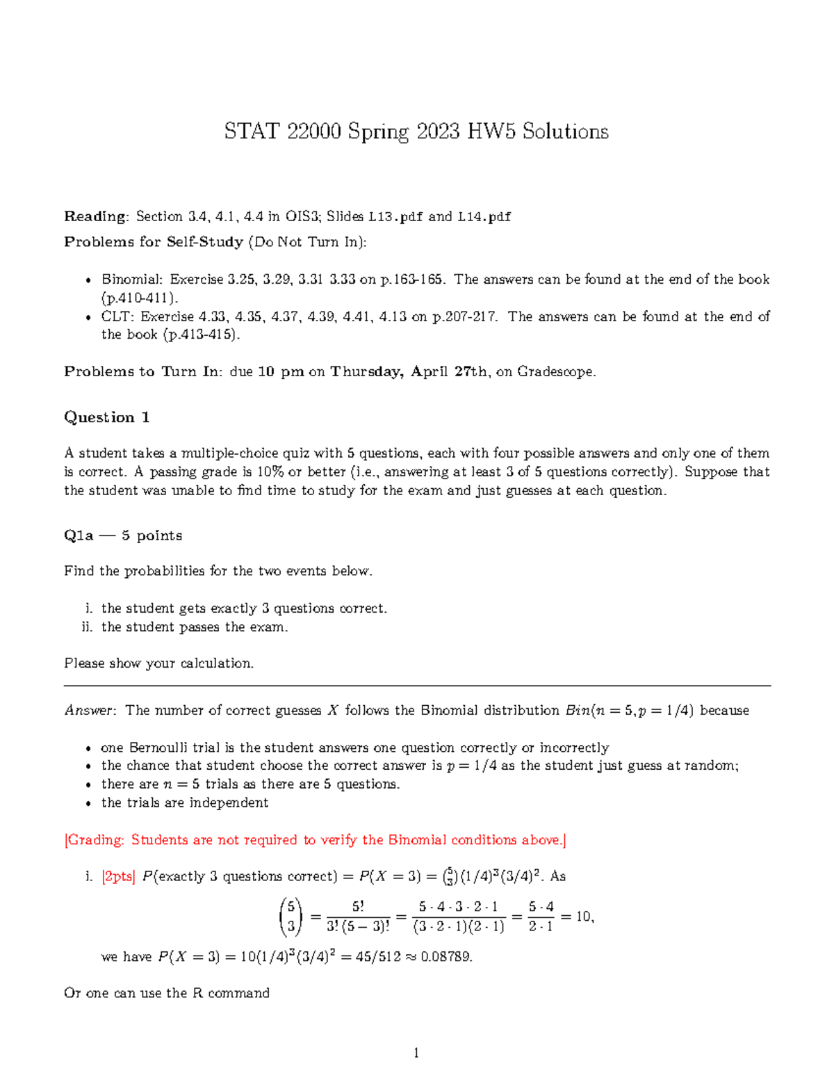 S220hw5 23spr SOL - N/A - STAT 22000 Spring 2023 HW5 Solutions Reading: Section 3, 4, 4 in OIS3 ...