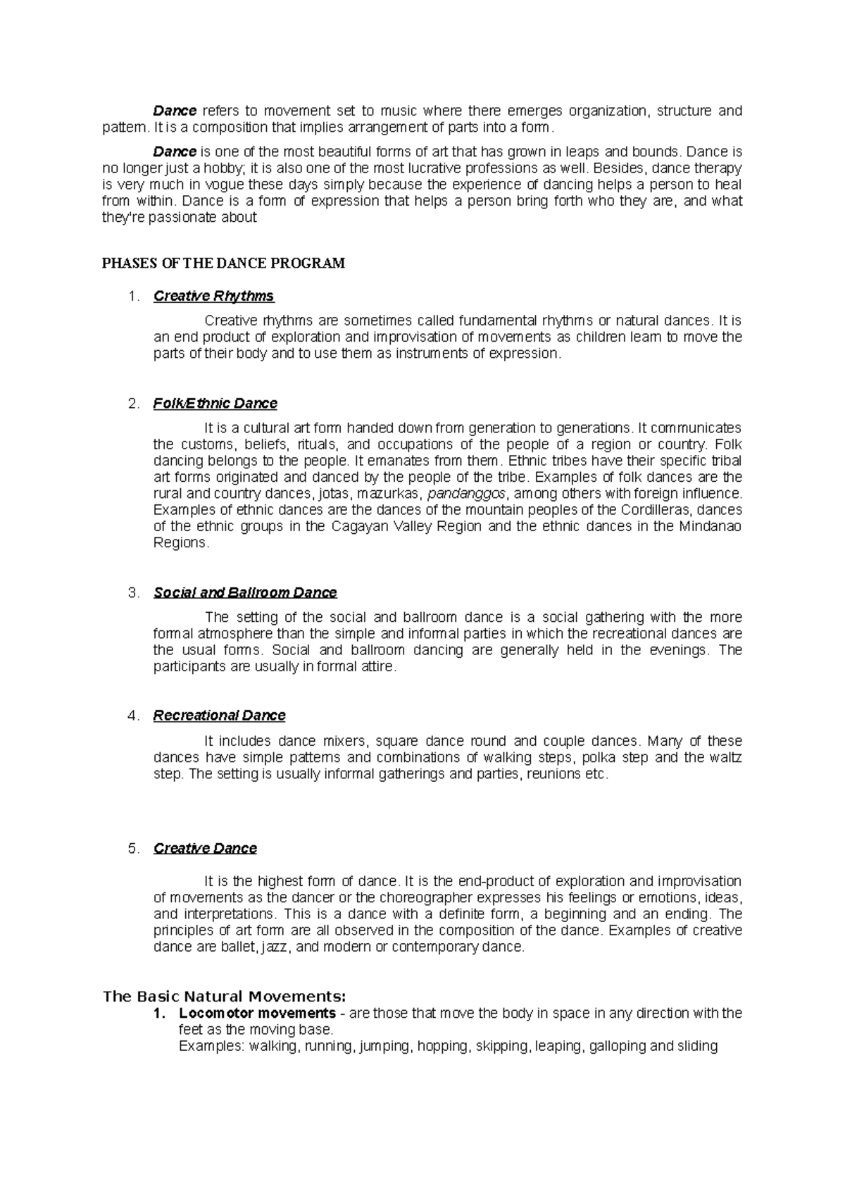 HOPE-III-Review - quarter 1 examination reviewer - ####### Dance refers ...