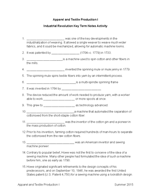 1.02 Textile Science Key Terms - ENG 2520 - Apparel and Textile ...
