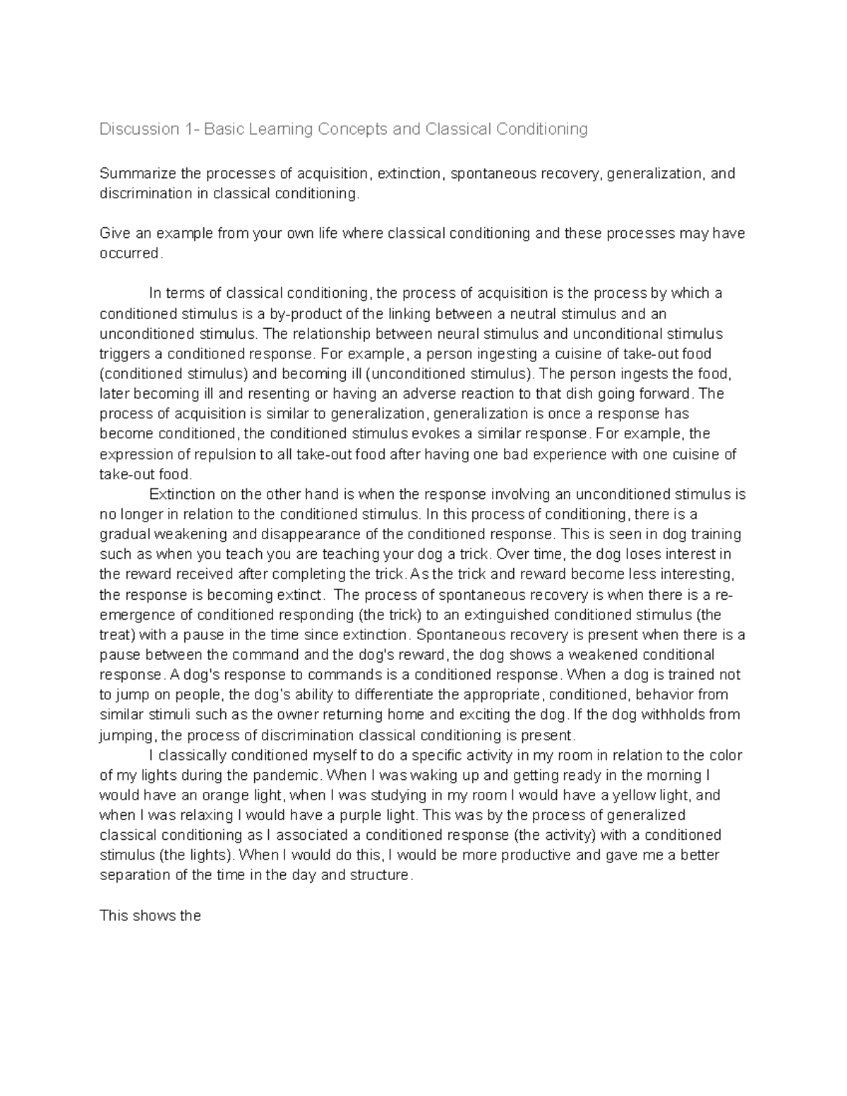 Dicussion Post 1 - Professor: Sophie Fisk - Discussion 1- Basic ...