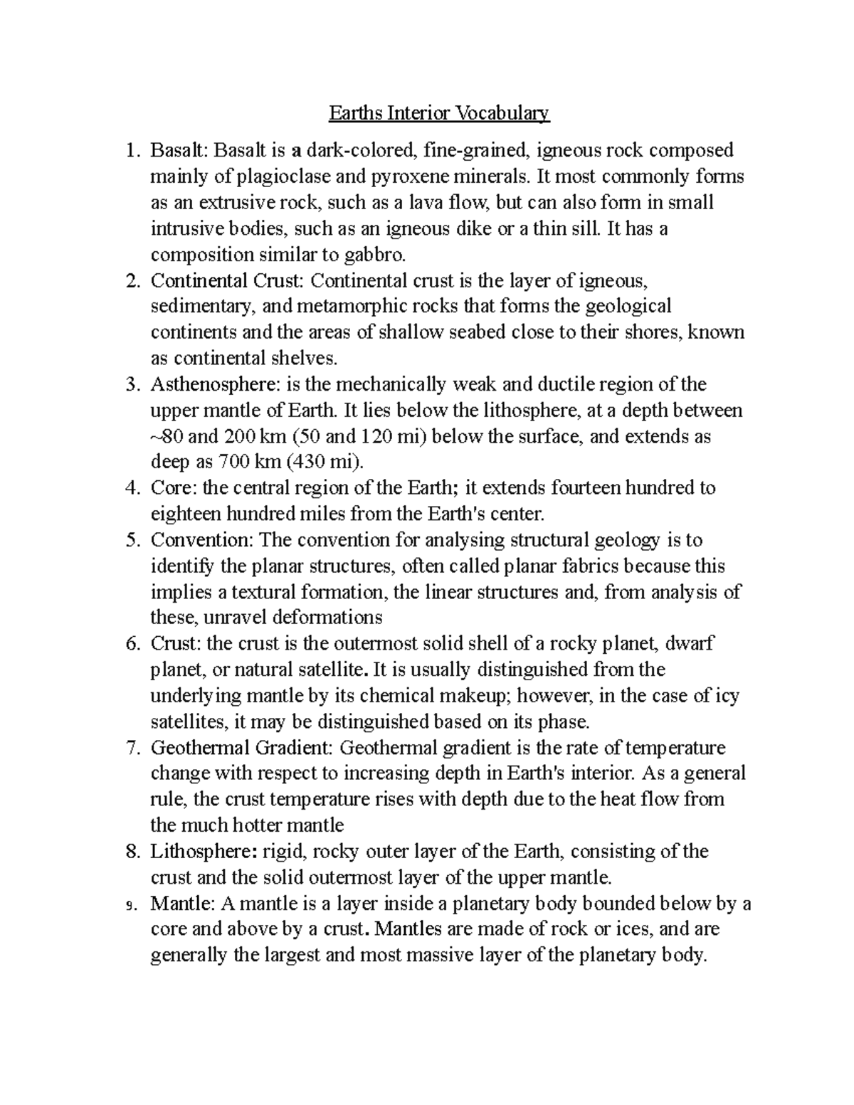 Earths Interior Vocabulary - Earths Interior Vocabulary Basalt: Basalt ...