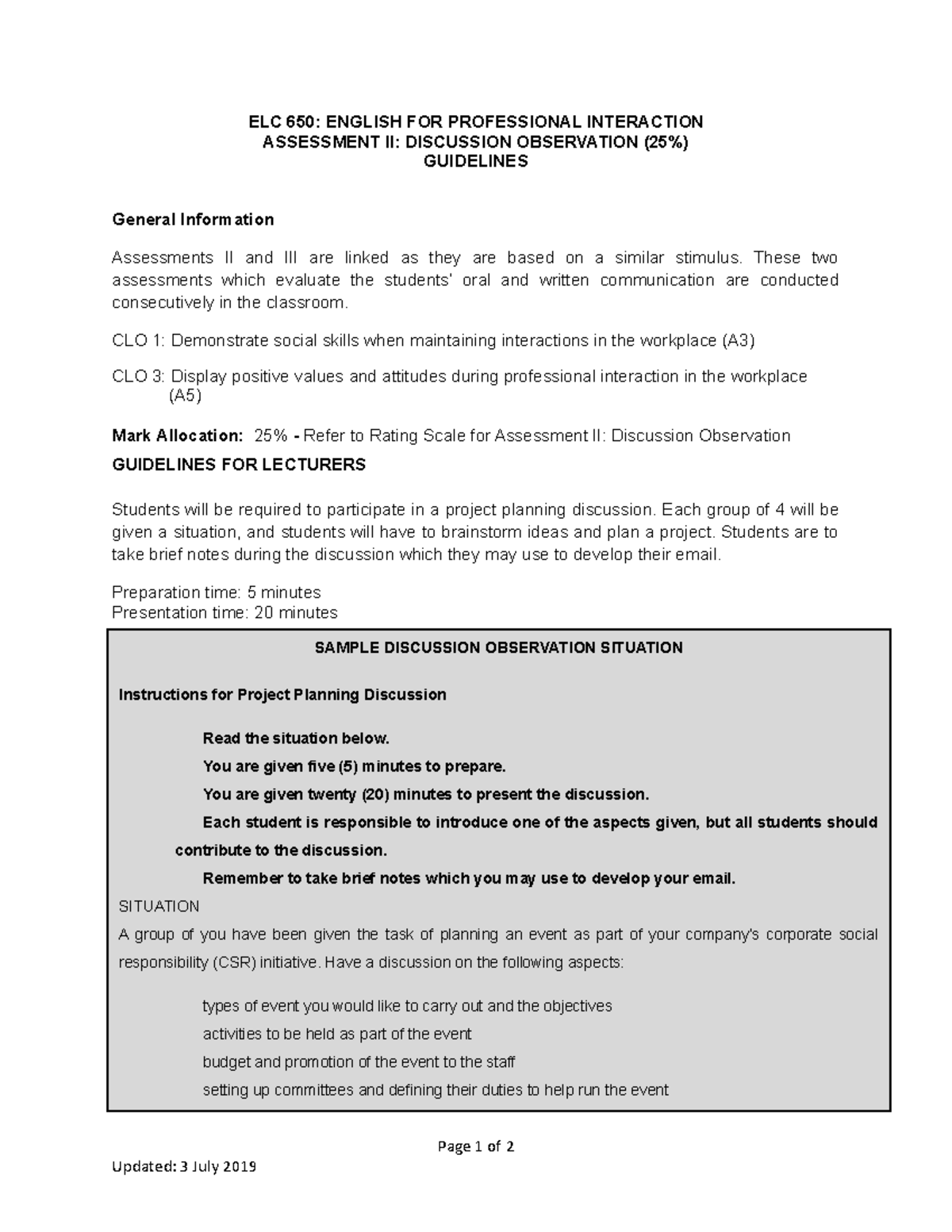 ELC650 DO Guidelines (30719) - ELC 650: ENGLISH FOR PROFESSIONAL ...