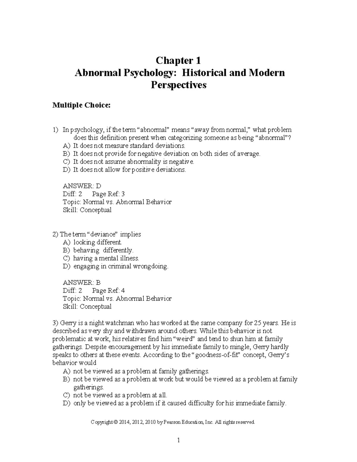 Beidel TIF Chap1 - Chapter 1 Test Bank - Chapter 1 Abnormal Psychology ...