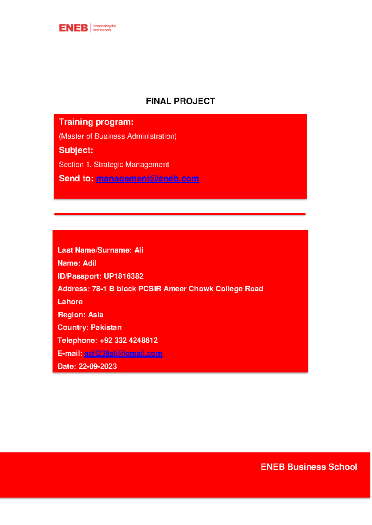 21082023 Strategic Management Adil Ali - FINAL PROJECT ENEB Business ...