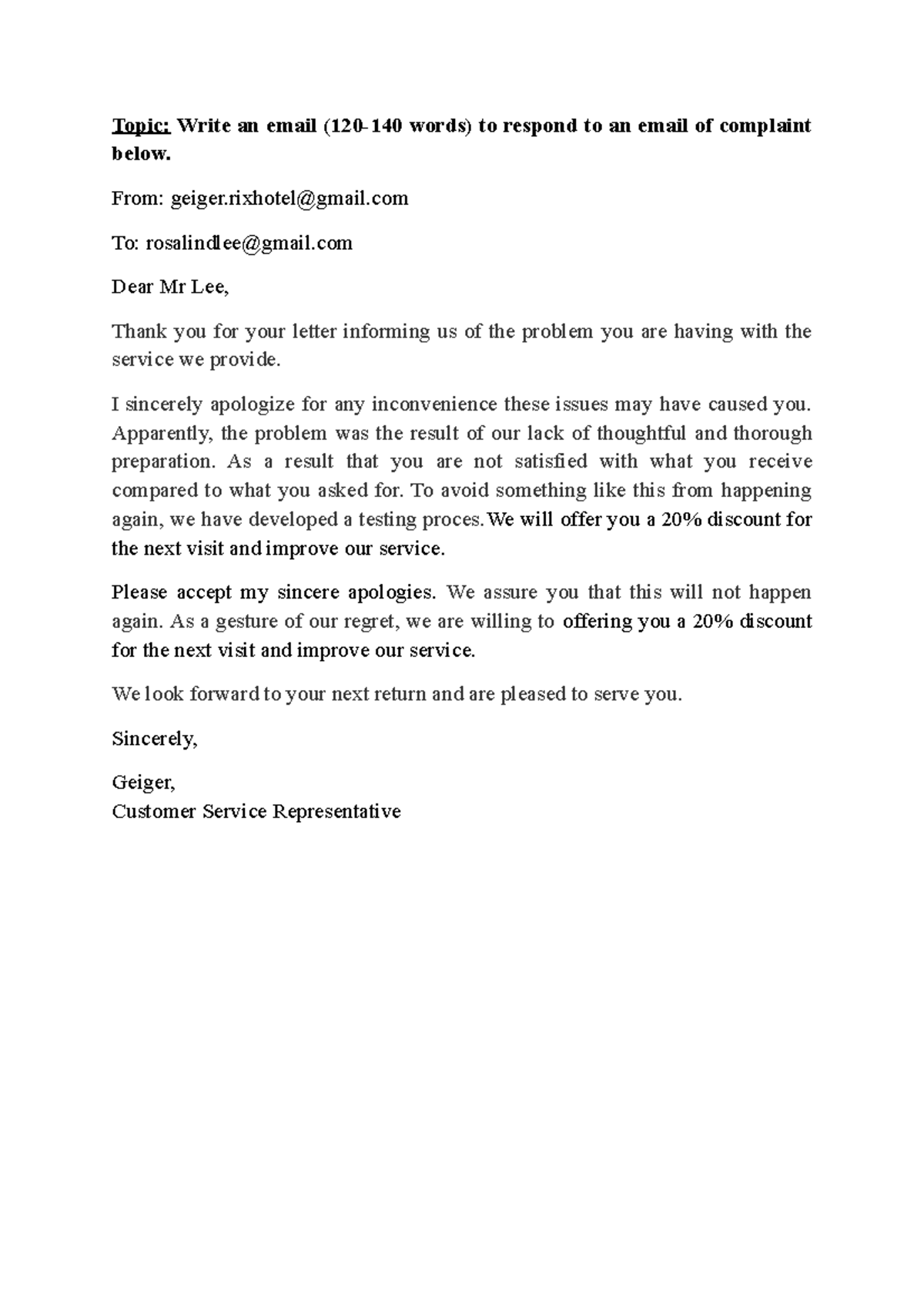 Unit 5 - ffs - Topic: Write an email (120-140 words) to respond to an ...