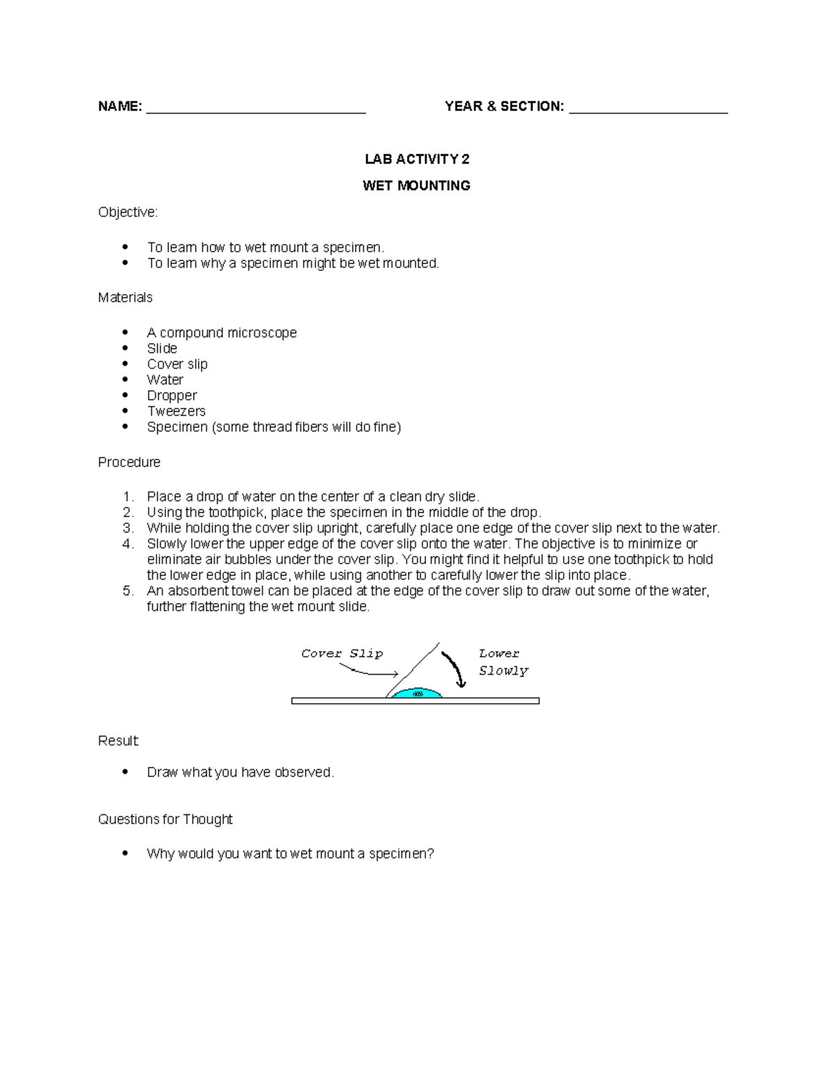 Lab Activity 3 Wet Mount method - NAME ...