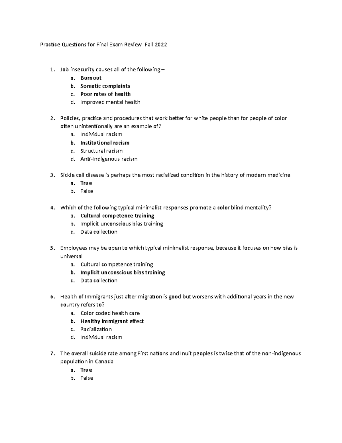 Practice final questions with answers - Practice Questions for Final ...