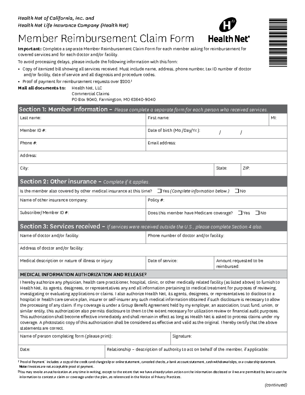 Comm claim form ca eng - Health Net of California, Inc. and Health Net ...