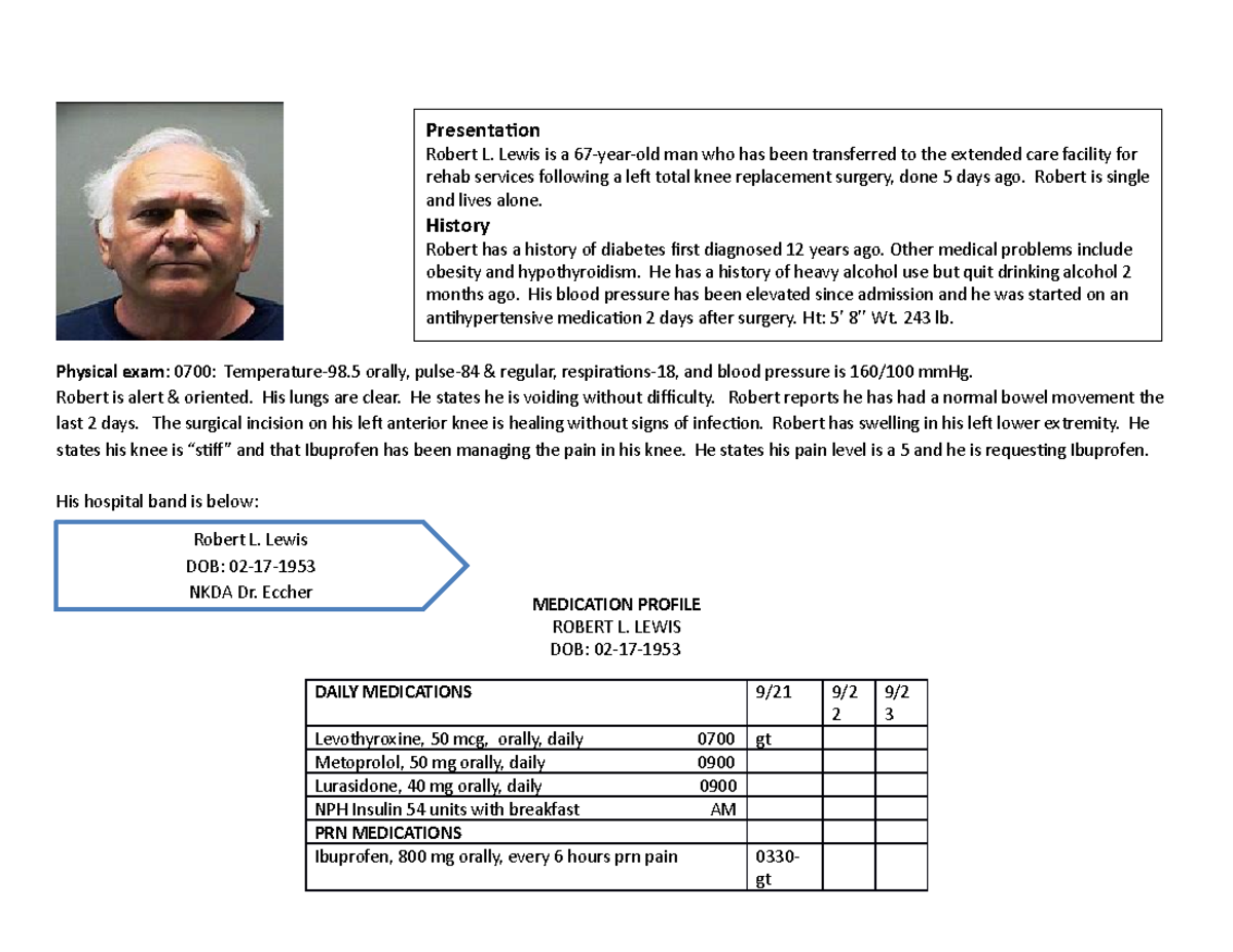 Nursing Process and Med Adminis Case Study - Physical exam: 0700 ...
