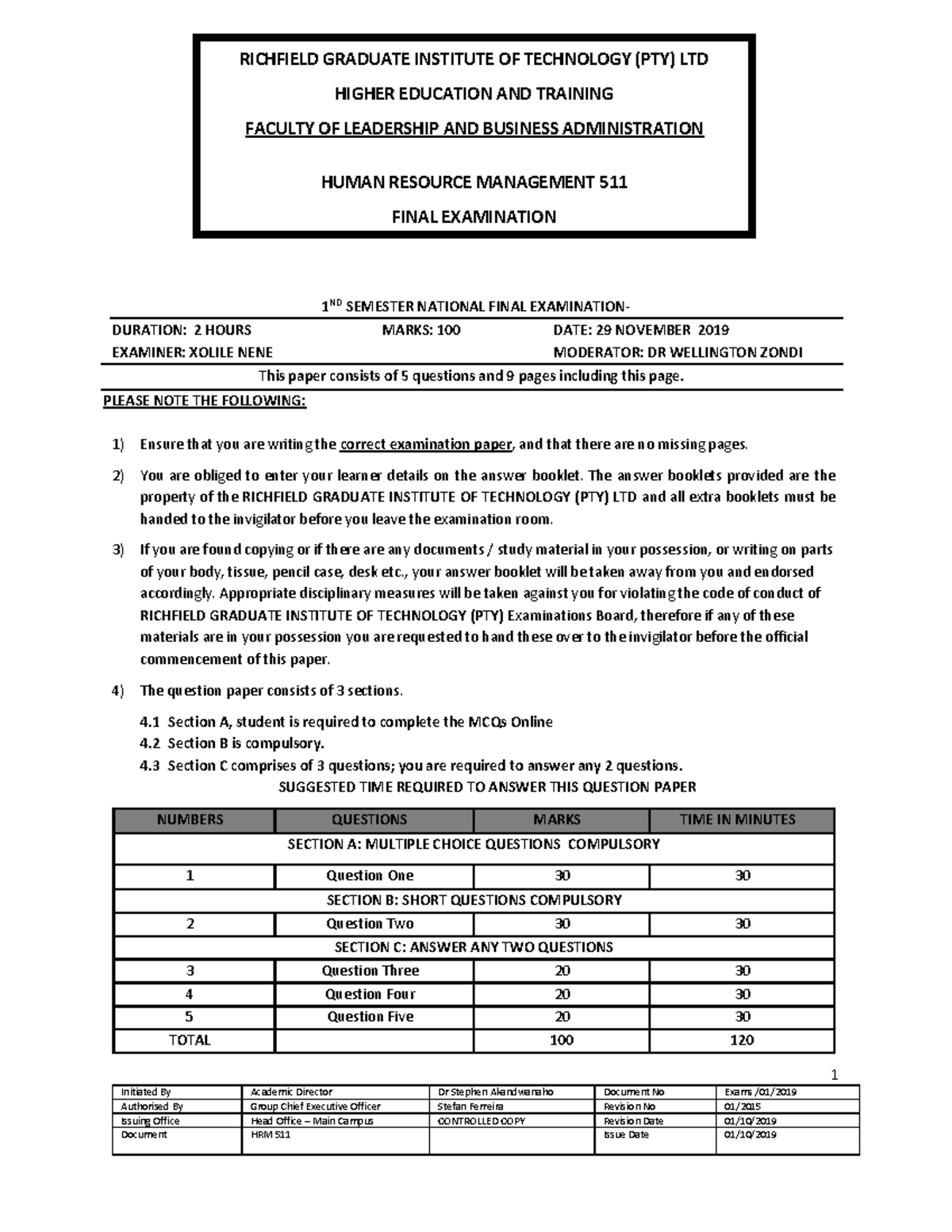 Final exam HRM 511 - HRM621 - Richfield - Studocu