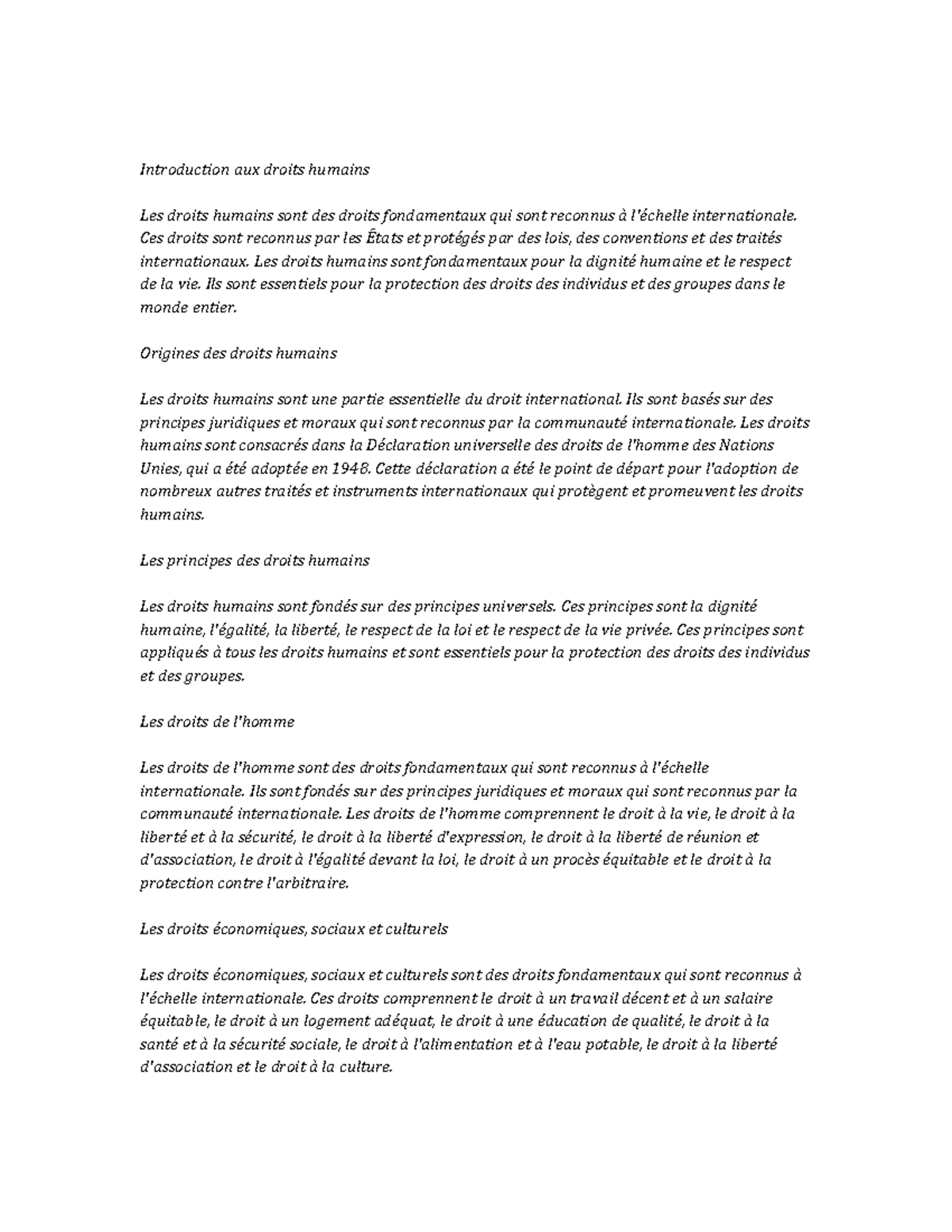 Human Rights note study - Introduction aux droits humains Les droits ...