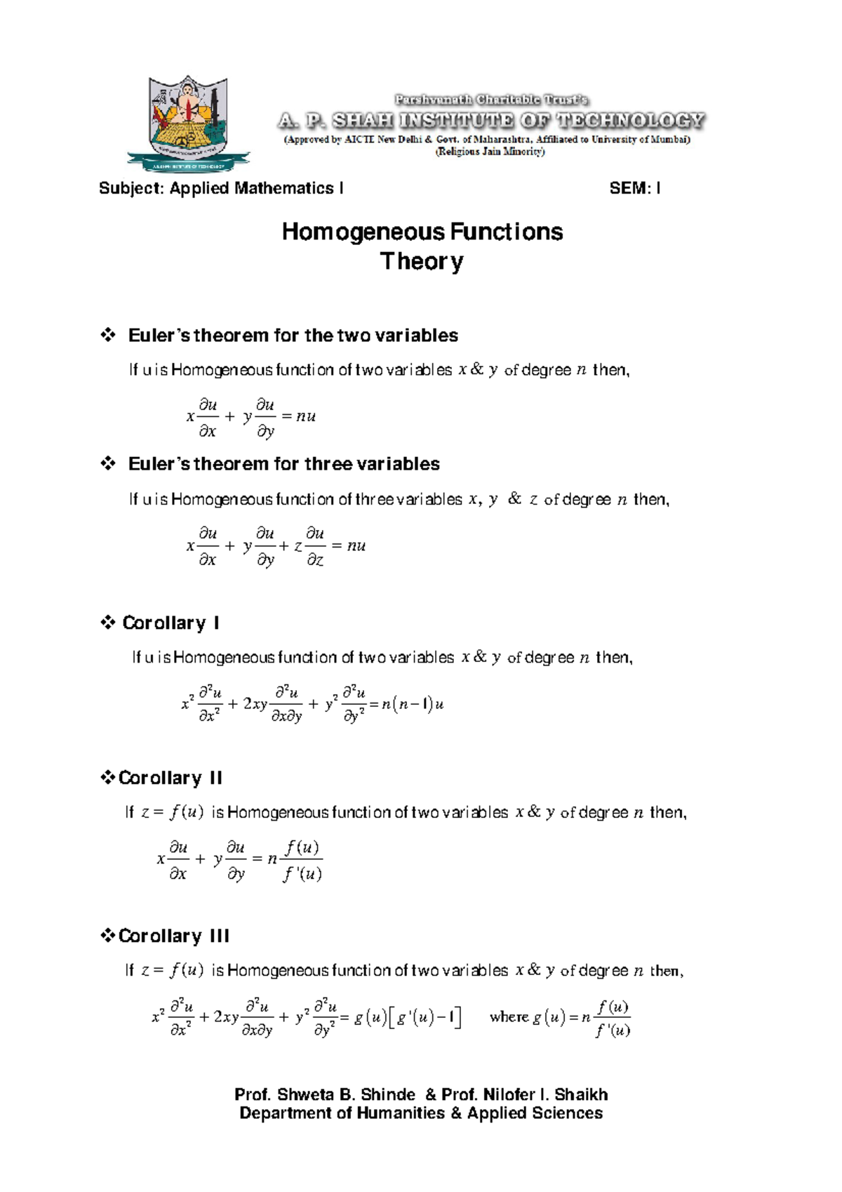 2. Homogeneous Functions - Theory - Applied Mathematics‐II - MU - Studocu
