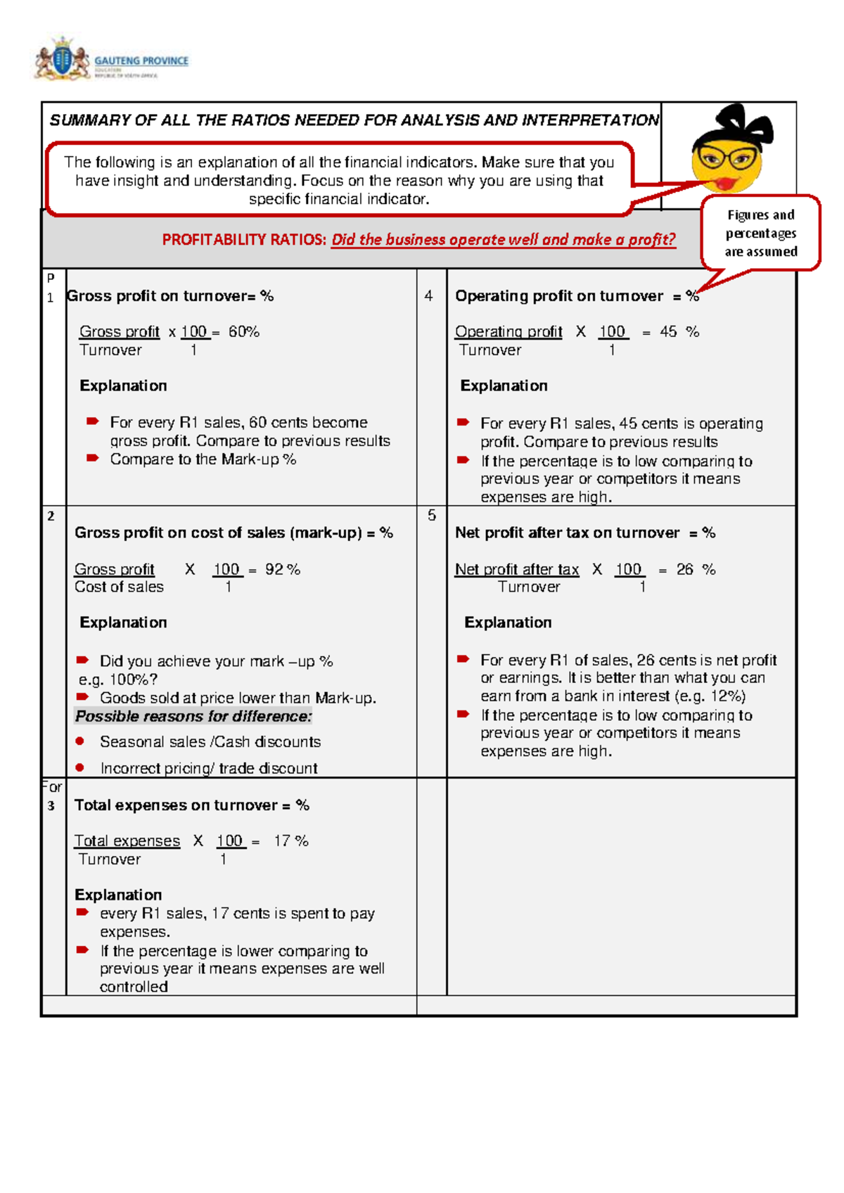 Financial Indicators AND Comments- English - SUMMARY OF ALL THE RATIOS ...