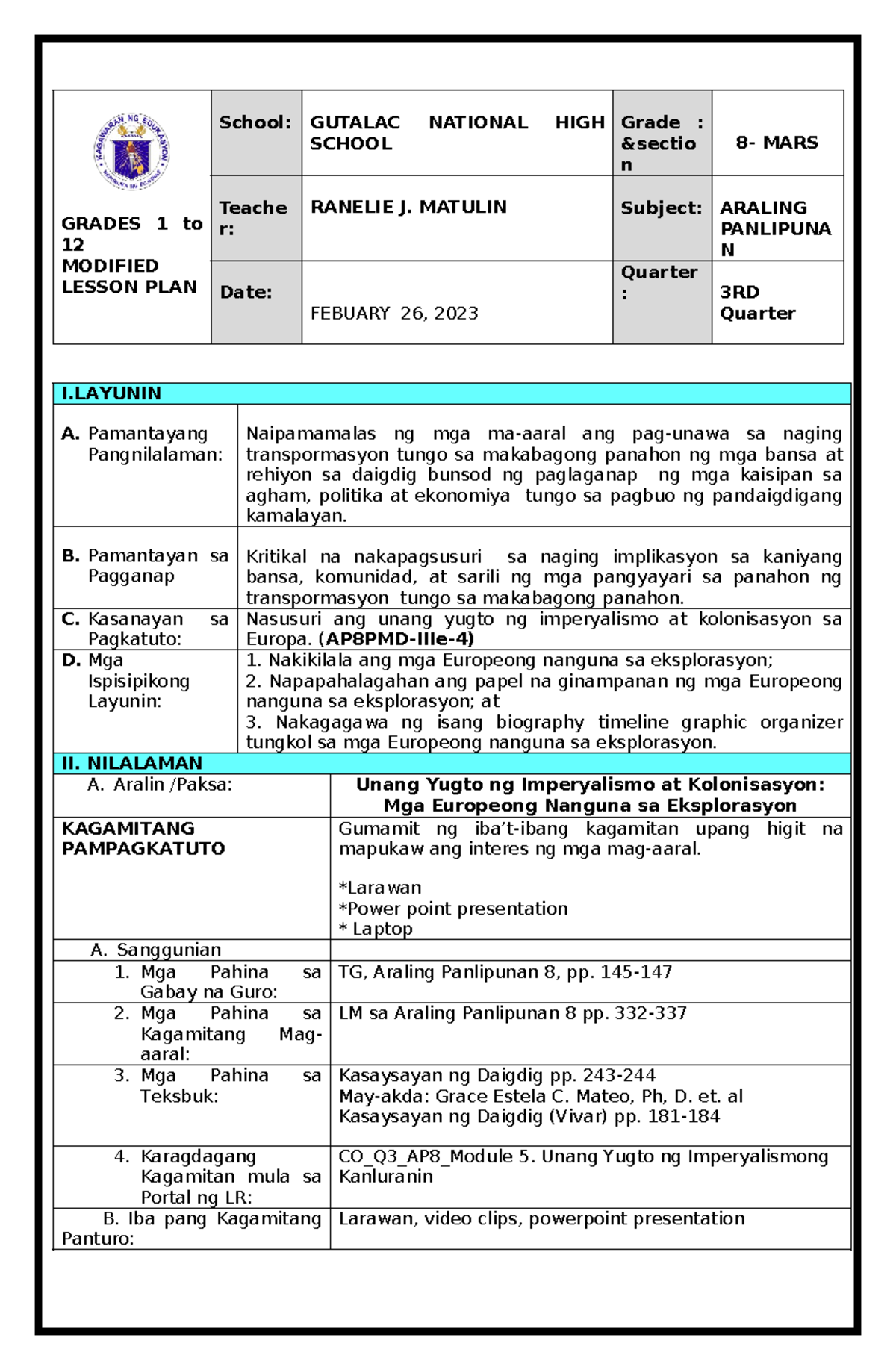 AP8 Q3 Wk3 D2- LP Ranelie Matulin edited - Copy - GRADES 1 to 12 ...