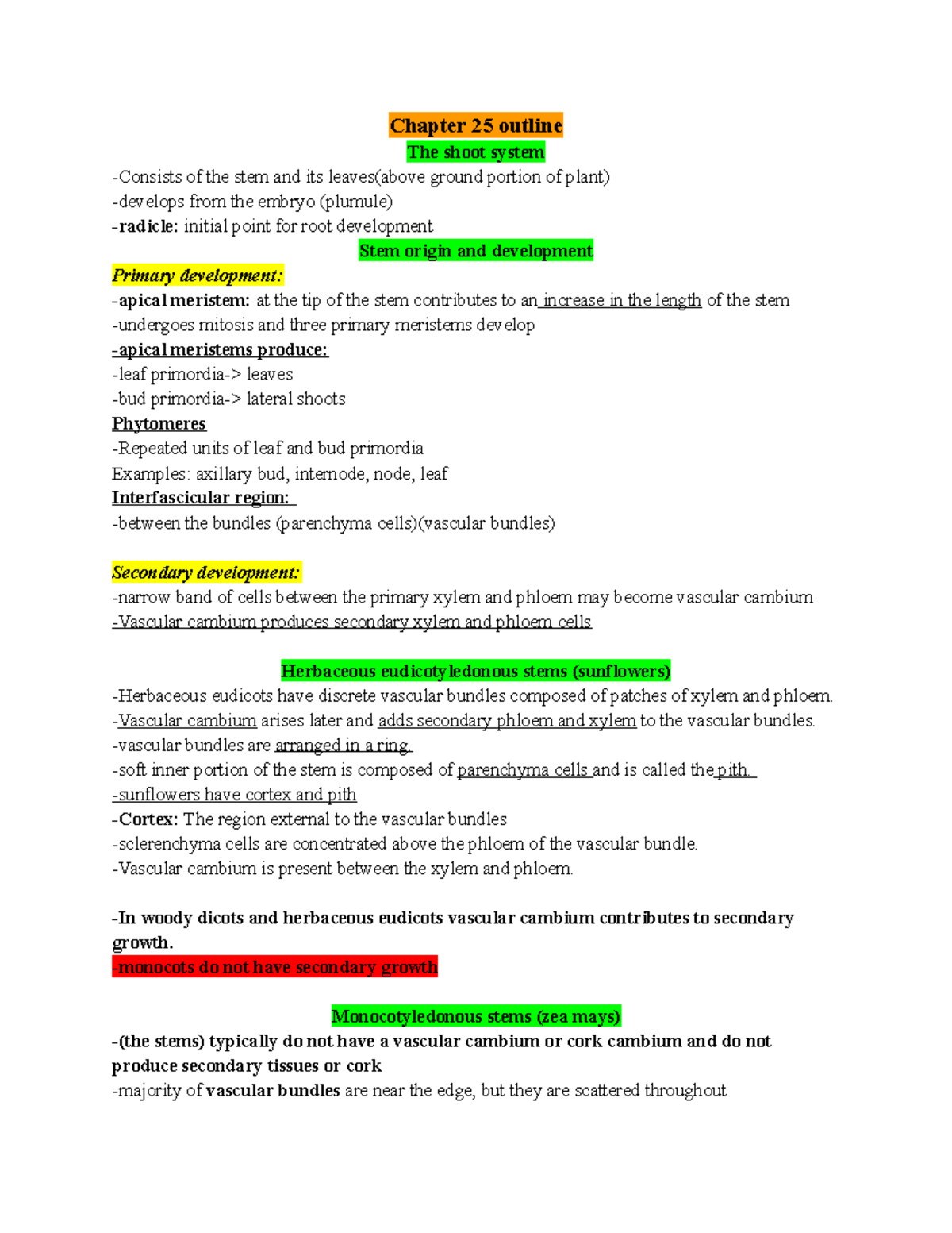 Combined botany outlines - Chapter 25 outline The shoot system ...