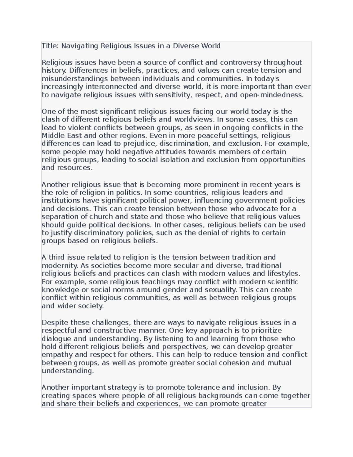 Navigating Religious Issues in a Diverse World - Differences in beliefs ...