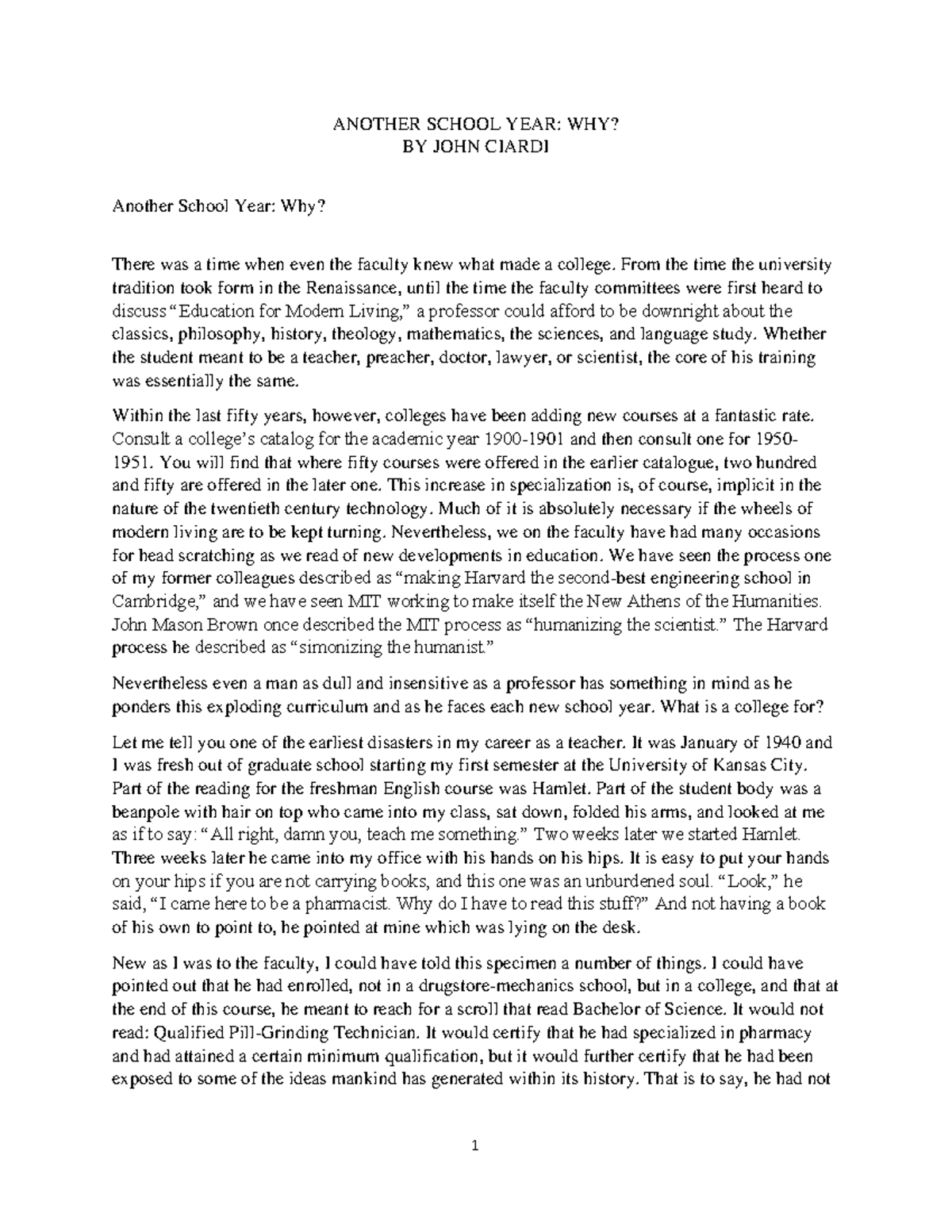 Another School Year Why - ANOTHER SCHOOL YEAR: WHY? BY JOHN CIARDI ...