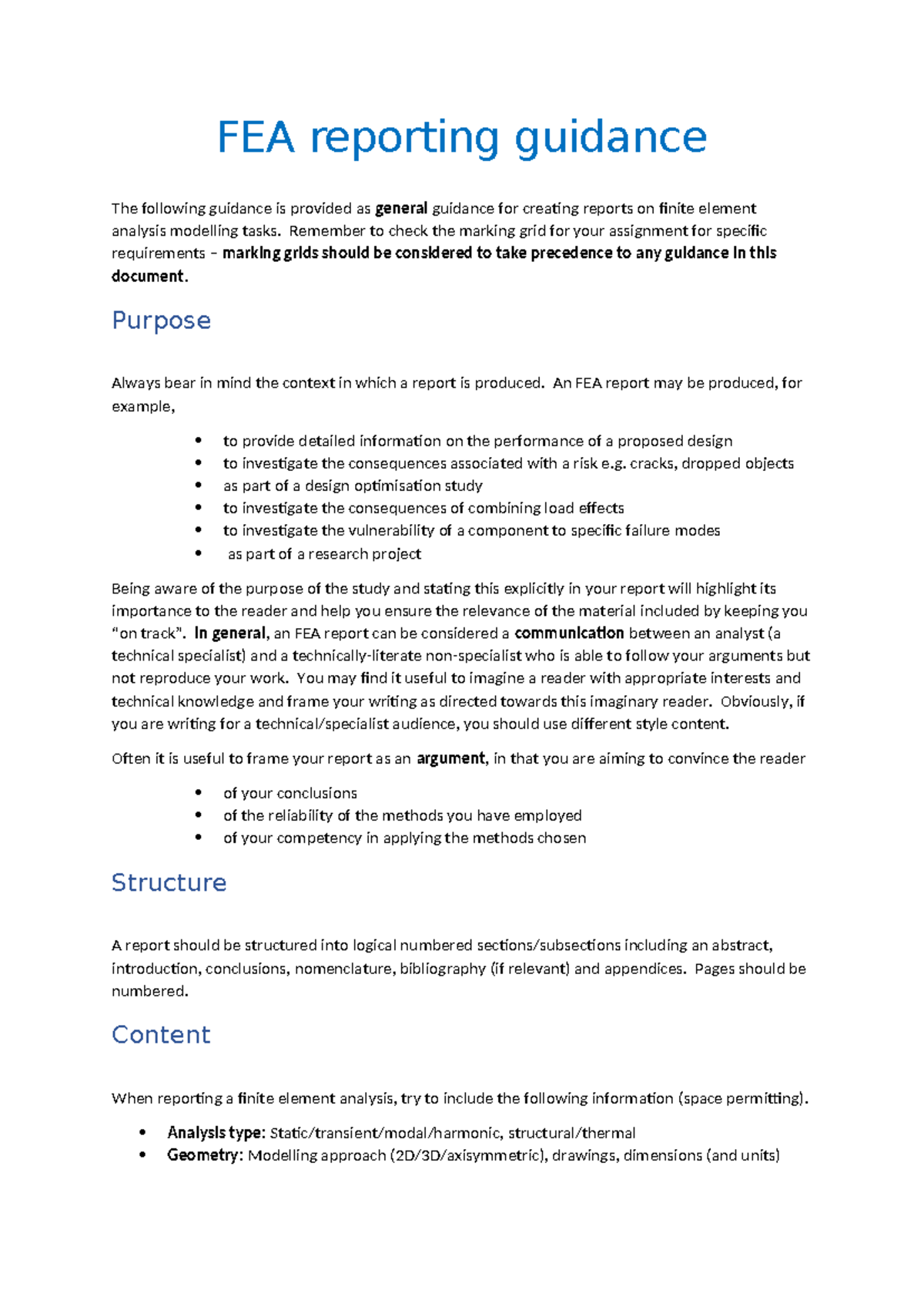 FEA checklist - guidlines for fea mesh procedure assignment - FEA ...