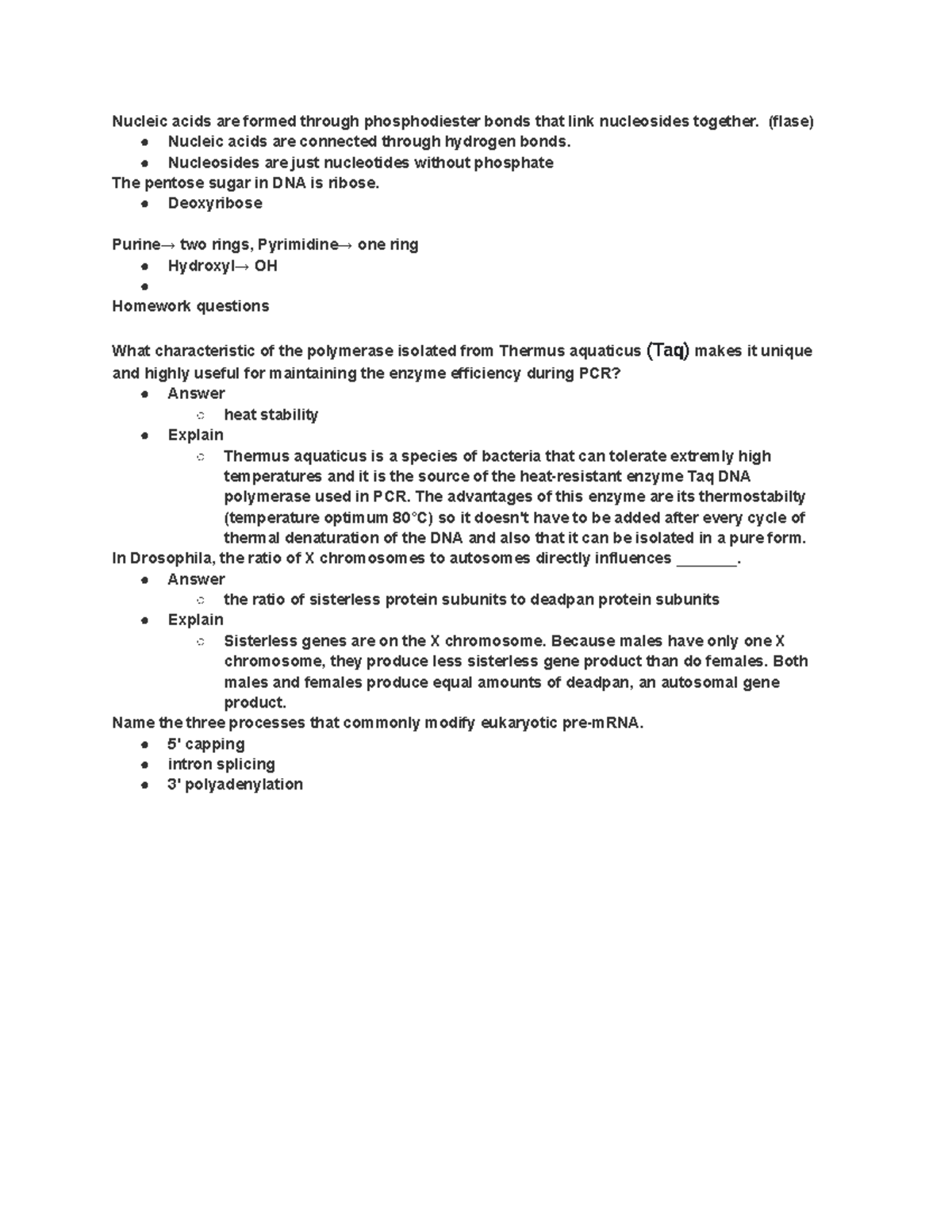 Bio203 - Exam 1 notes from lectures 1-8, with all the important bullet ...