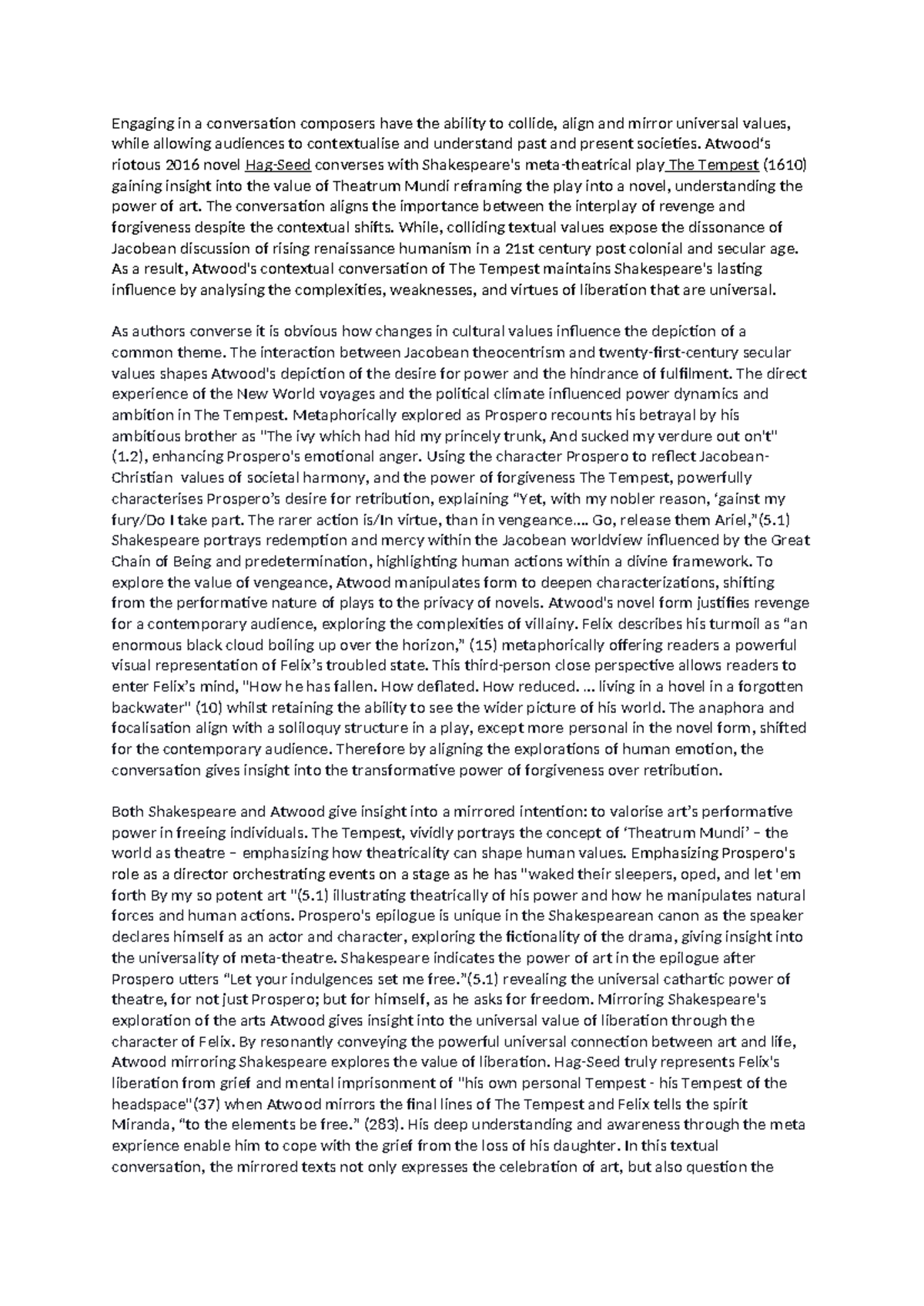 Hag-Seed Tempest Essay - Engaging in a conversation composers have the ...