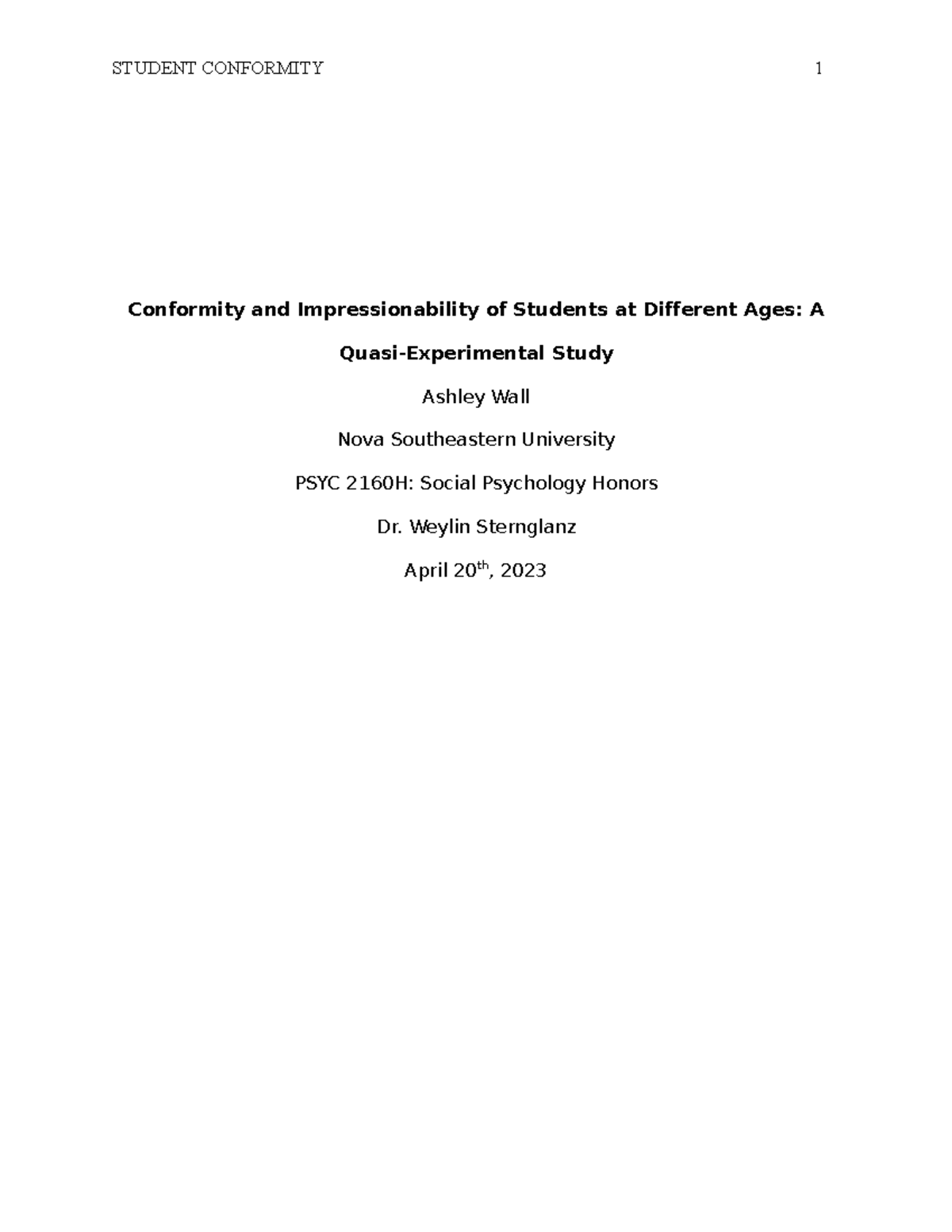 Conformity and Impressionability of Students at Different Ages - Weylin ...