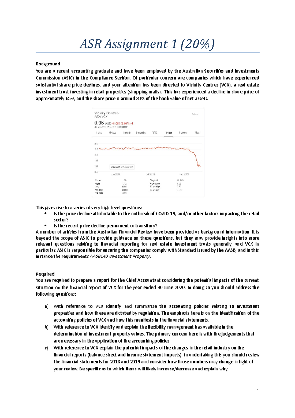 ASR2020 Aut -Assignment - ASR Assignment 1 (20%) Background You are a recent accouning graduate ...