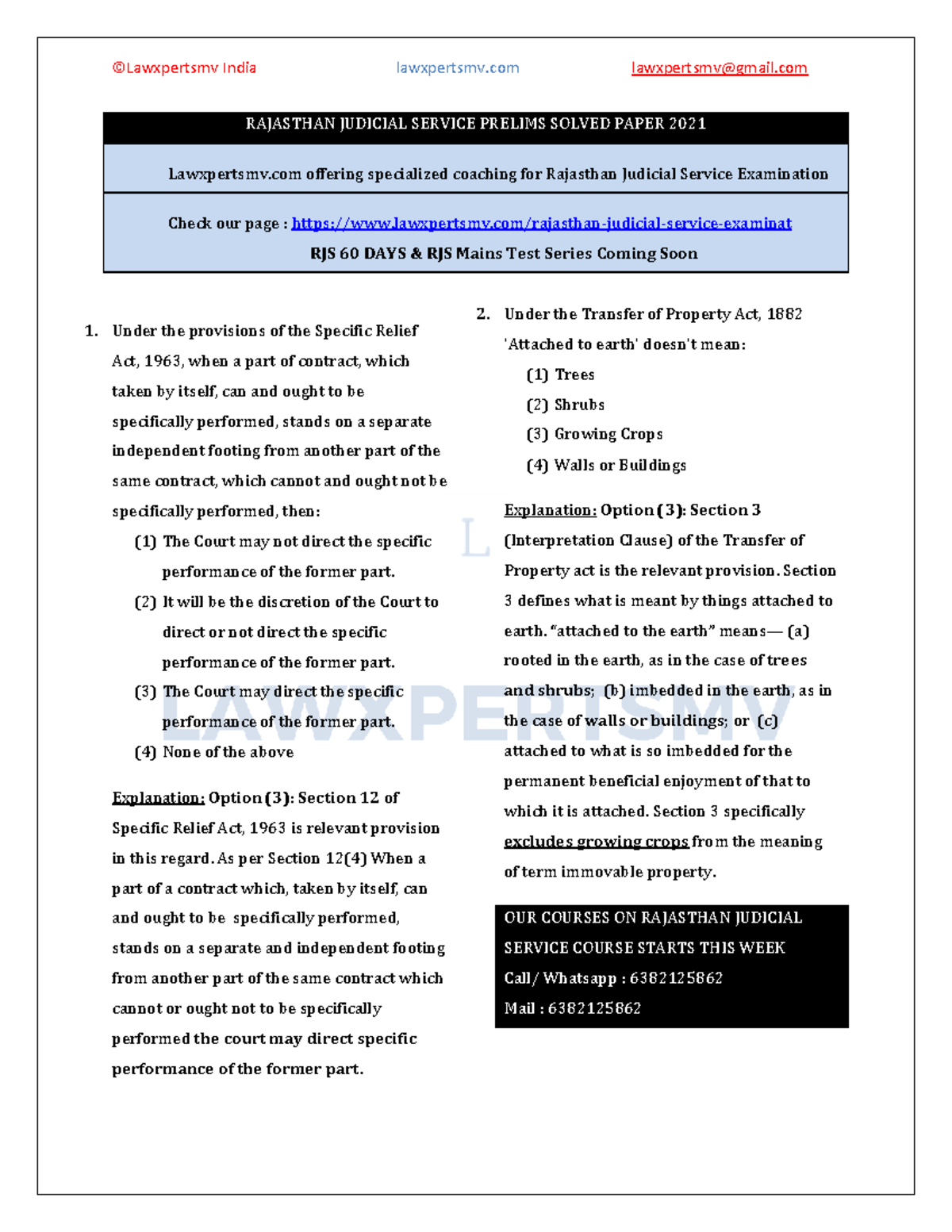 Final RJS - i nnedd this answer key please - RAJASTHAN JUDICIAL SERVICE PRELIMS SOLVED PAPER ...