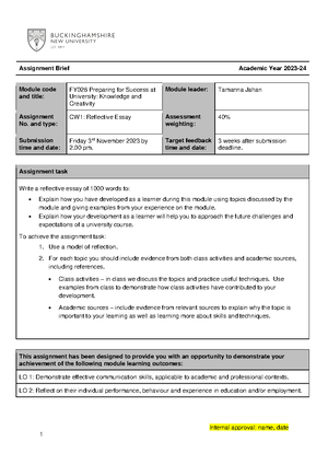 FY026 CW1 Assignment Brief 2024-2025 - Assignment Brief Academic Year 20 24 - 25 Internal ...