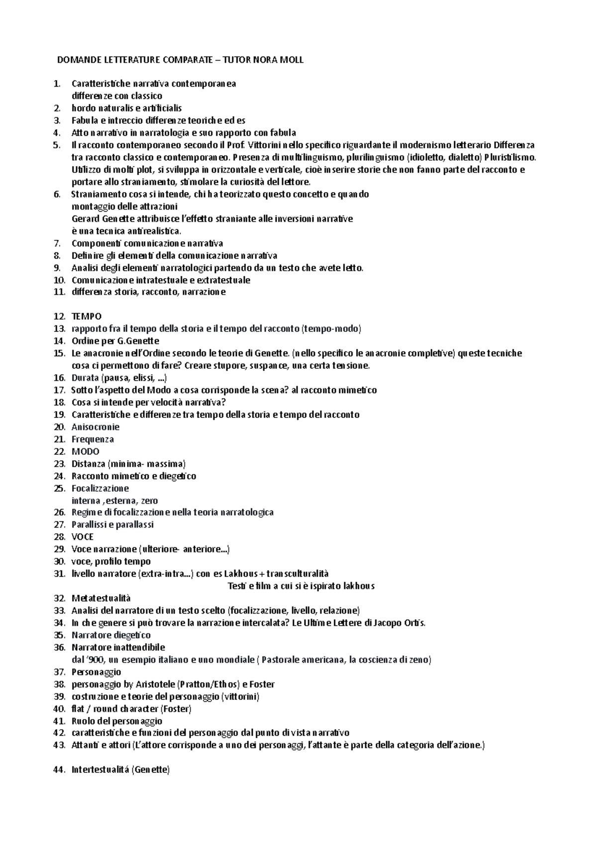 Domande Letterature Comparate - DOMANDE LETTERATURE COMPARATE – TUTOR ...