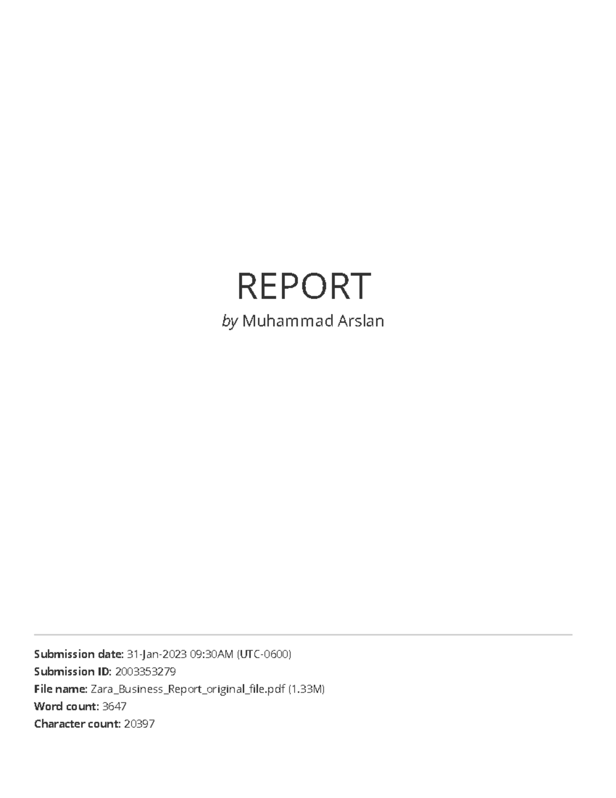 Zara Business Report original file - Technical Business Writing - REPORT by Muhammad Arslan ...