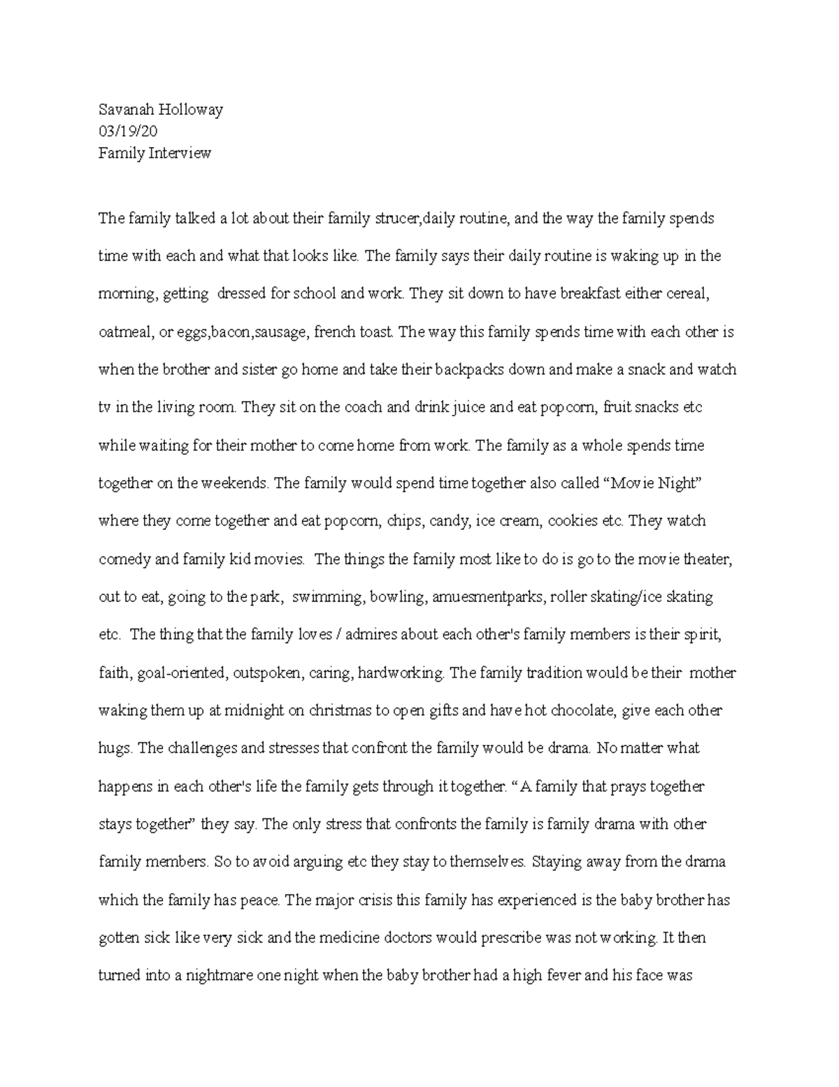 Family Interview - essay - Savanah Holloway 03/19/ Family Interview The ...