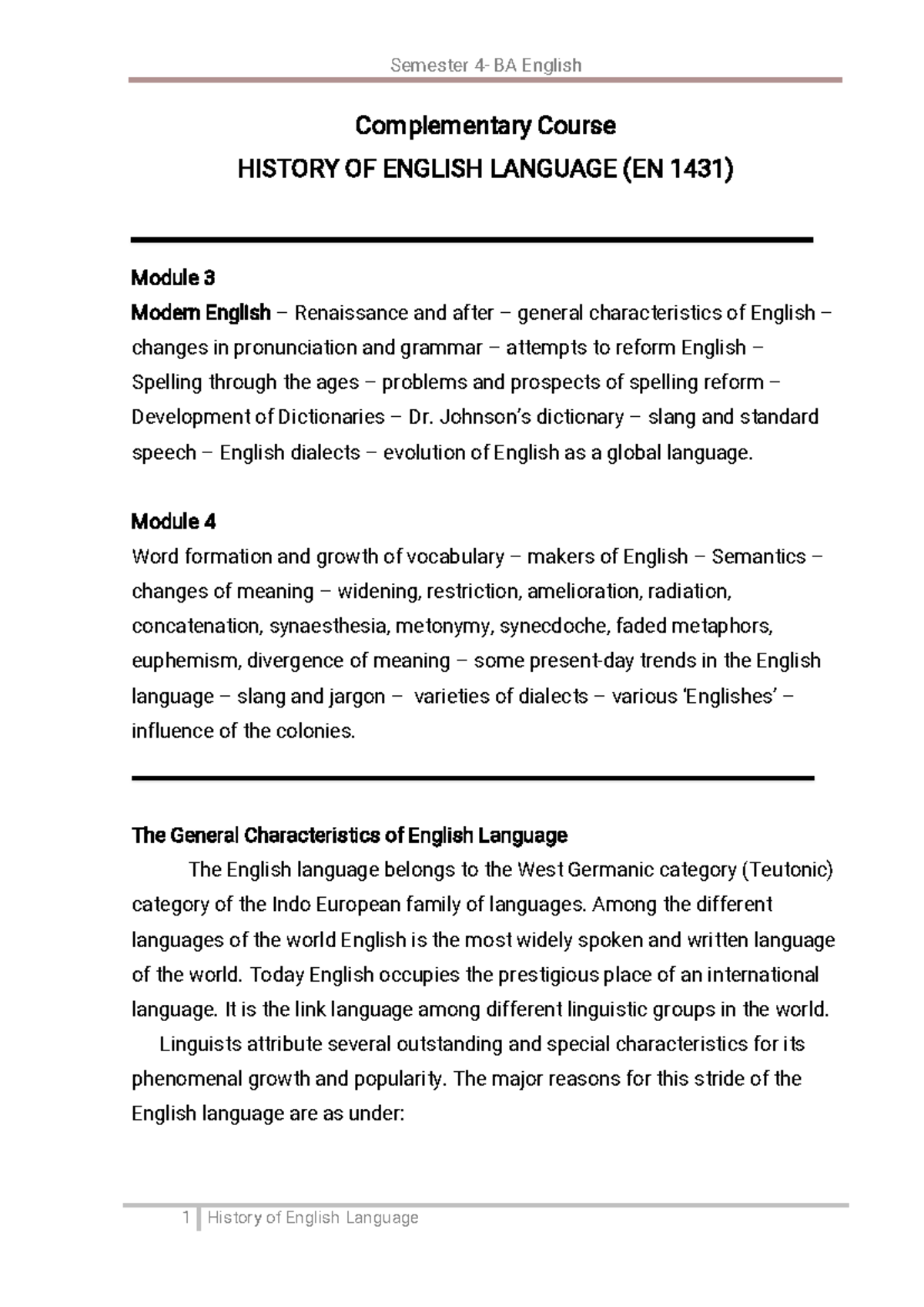History of English Language - Semester 4 - BAEnglish 1 ...