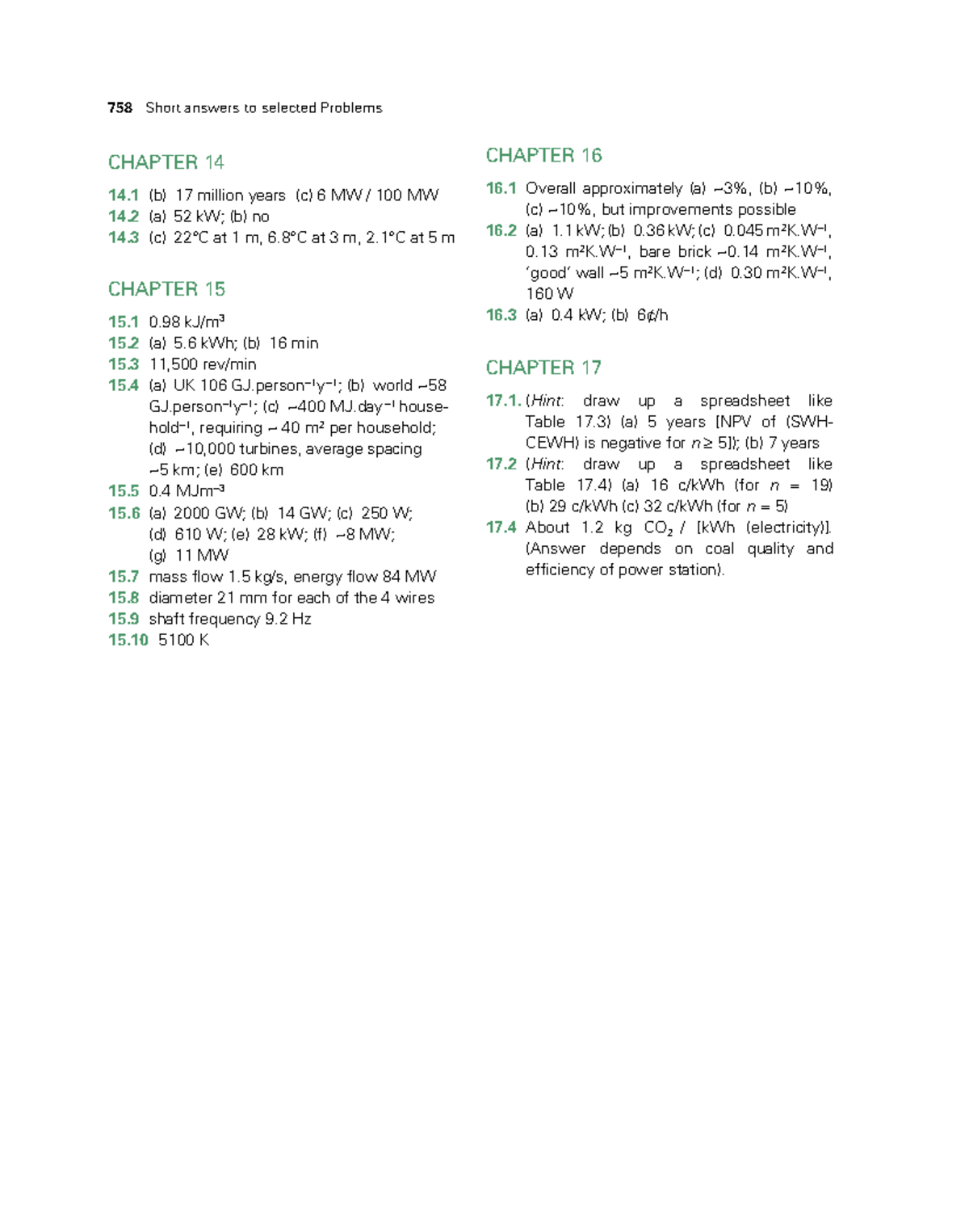 Renewable Energy system- Lecture 78 - 758 Short answers to selected Problems CHAPTER 14 14 (b ...
