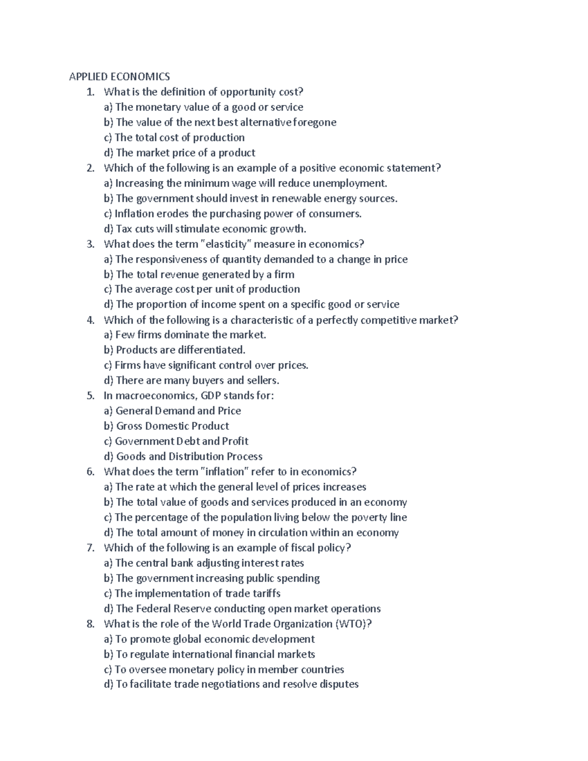 QE- Applied- Economics - APPLIED ECONOMICS What is the definition of ...