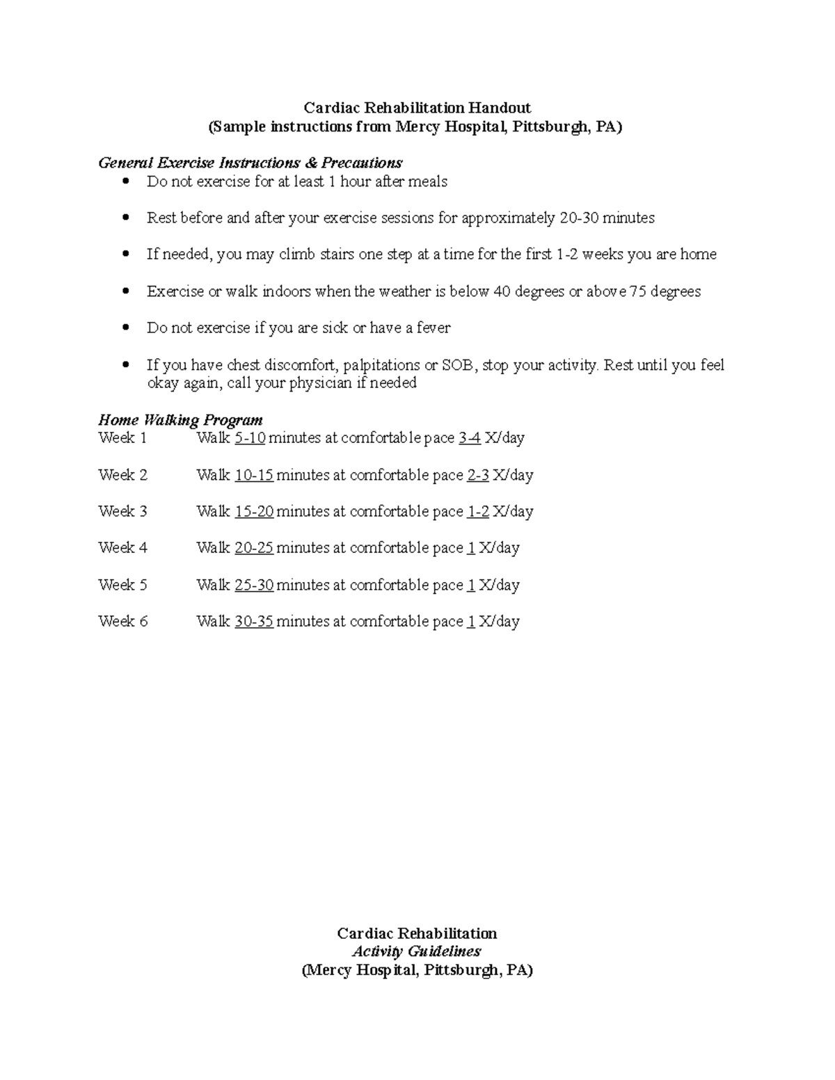 Handout#2class Rehab - Cardiac Rehabilitation Handout (Sample ...