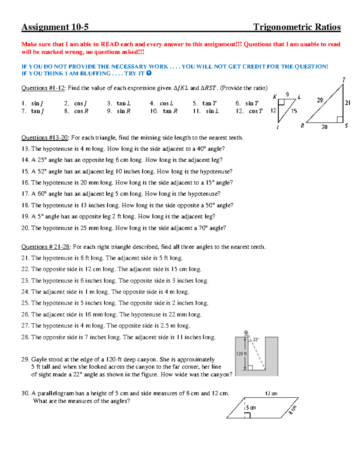 Assignment 10-5 (Scanned) - Assignment 10-5 Trigonometric Ratios Make ...