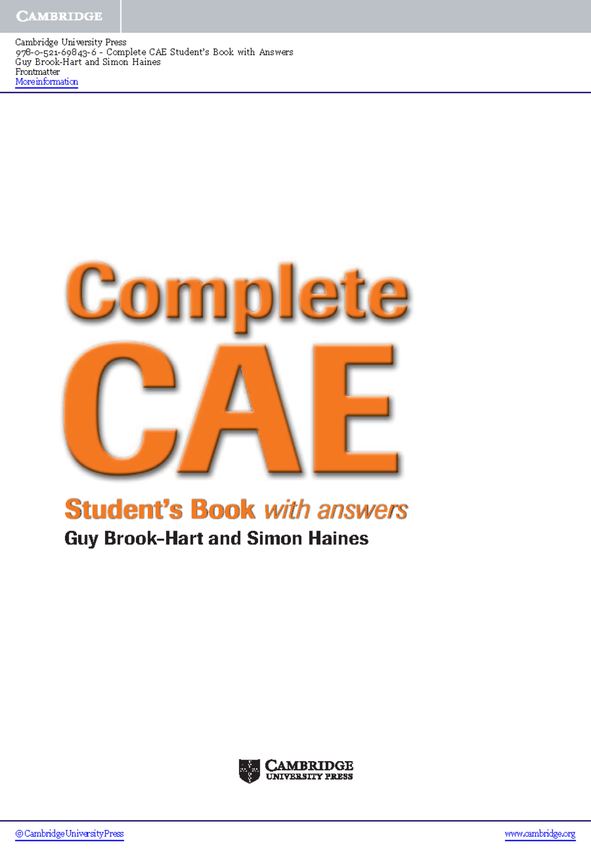 Complete CAE Students Book with Answers - Subject to statutory exception and to the provisions ...