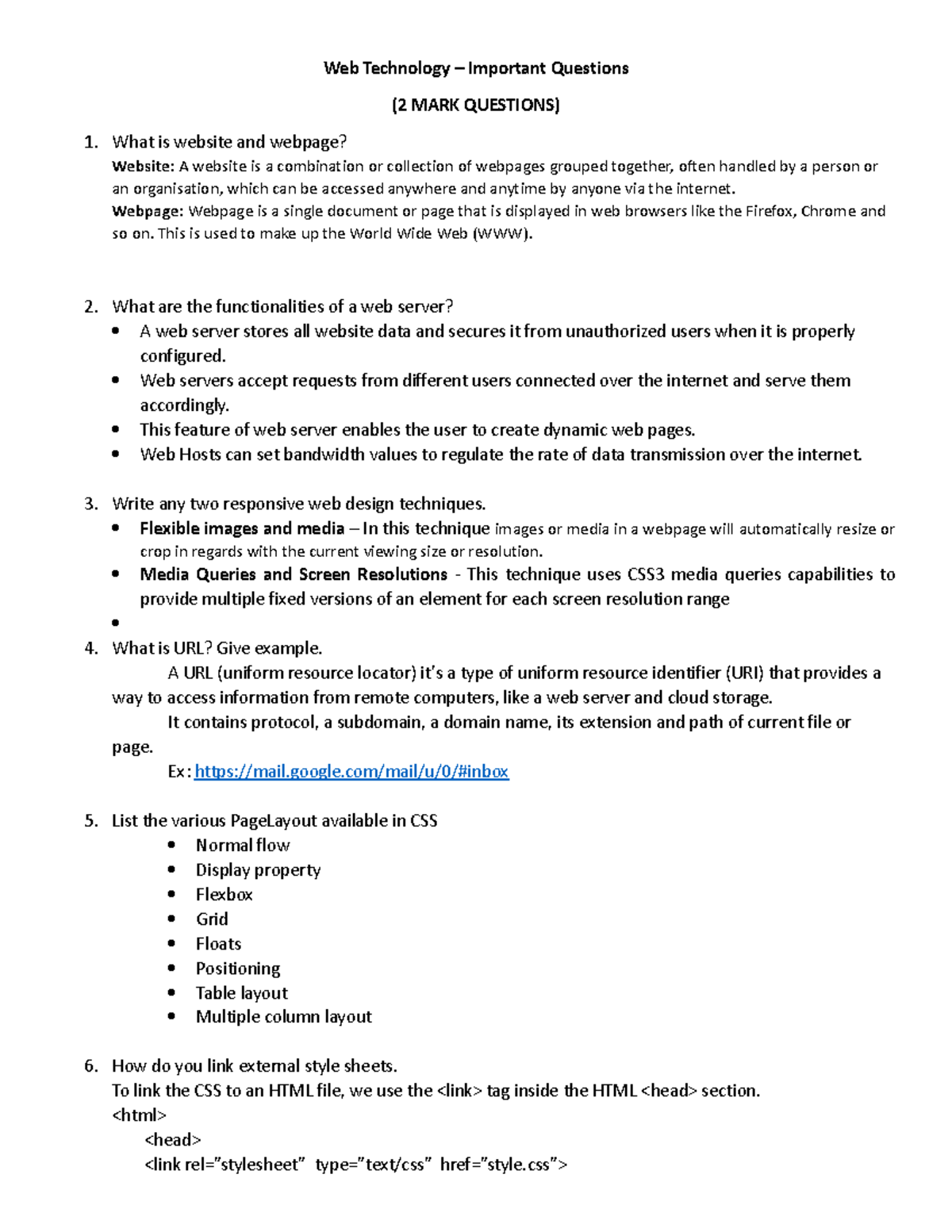 WT-QP - It is important questions for software engineering - Web Technology – Important ...