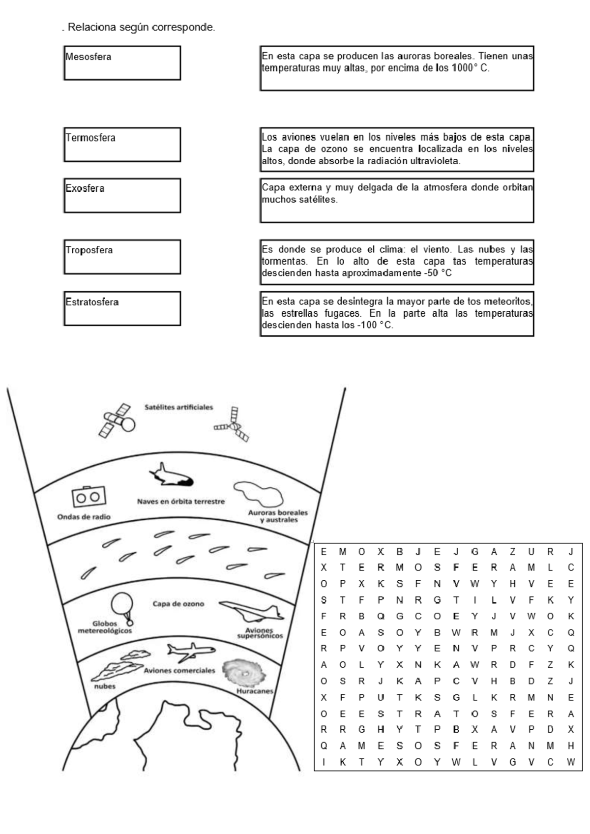 Ficha 1 Atmosfera - practica para tercer grado - Relaciona según ...