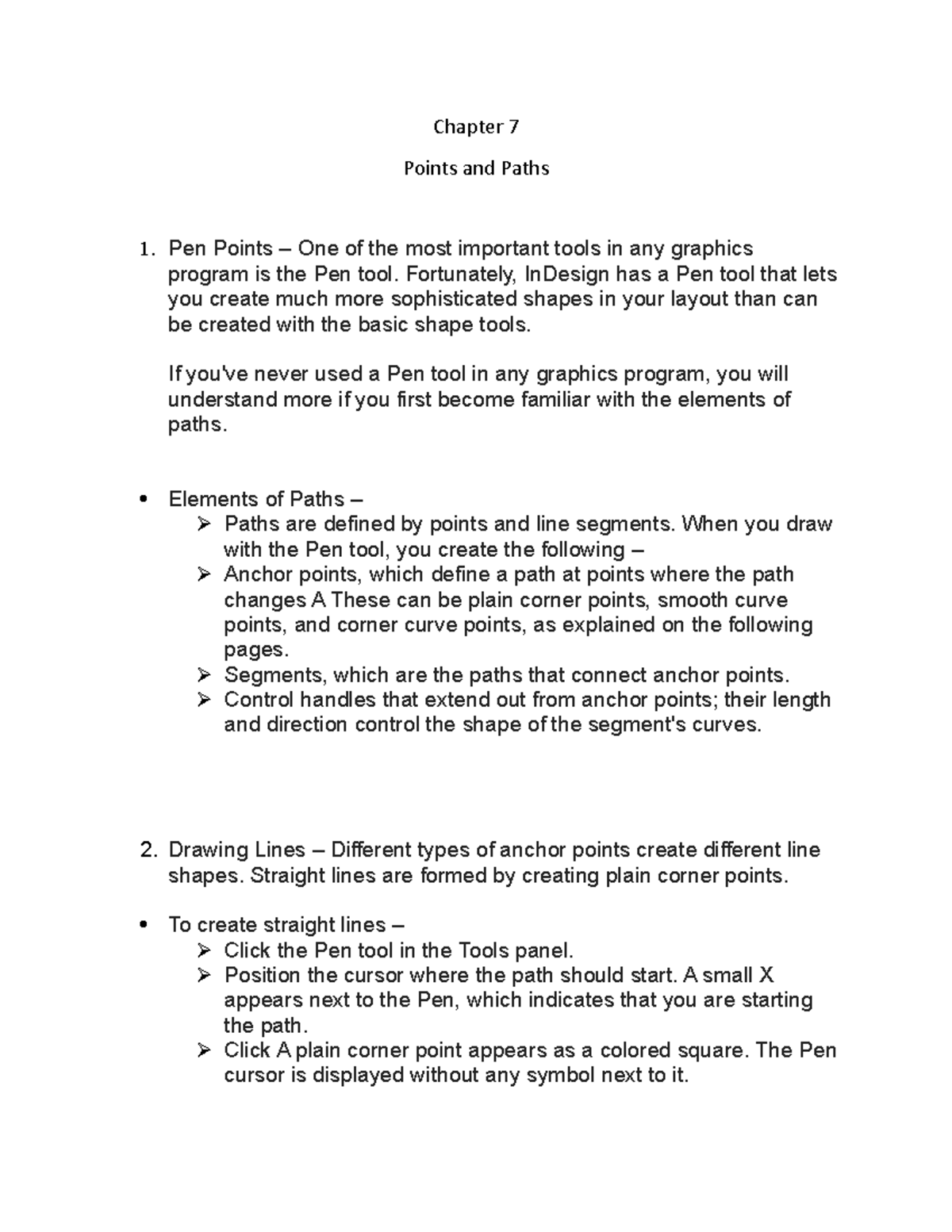 Chapter 7 Points and Paths - Chapter 7 Points and Paths Pen Points ...