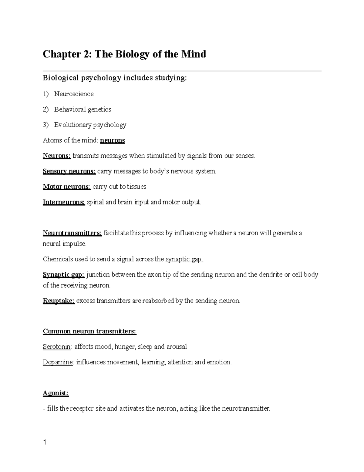 Chapter 2 (part. 1) - Chapter 2: The Biology of the Mind Biological ...