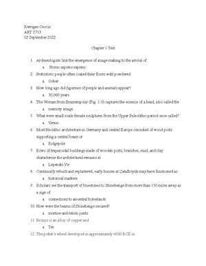 Chapter 2 Test - Kerrigan Ceccio ART 2713 05 September 2022 Chapter 2 ...