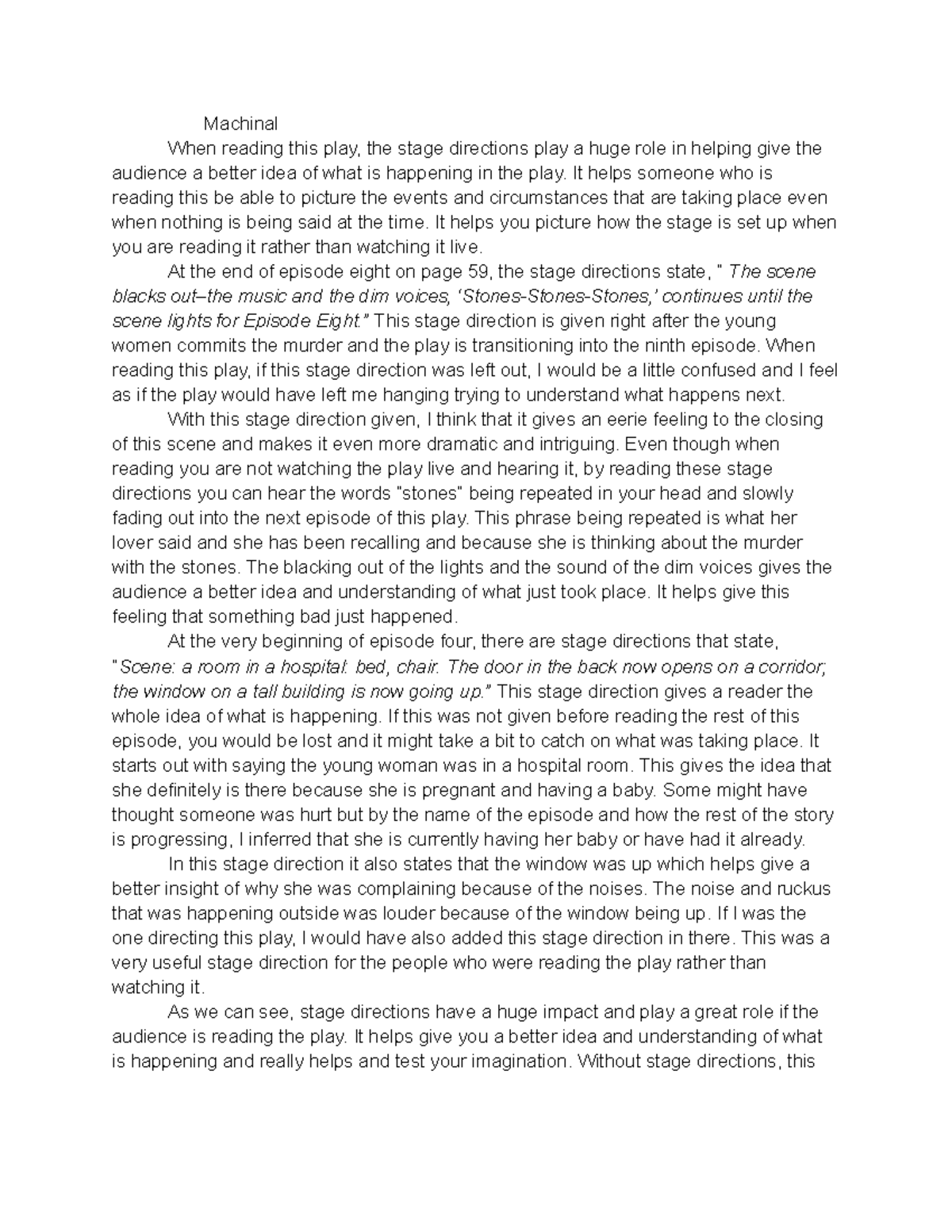 Machinal Play Essay - Machinal When reading this play, the stage ...