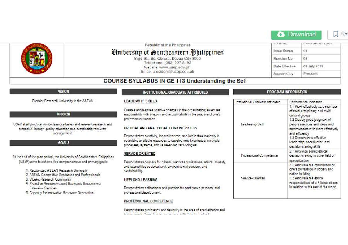 Understanding the Self Syllabus - Psychology - StuDocu