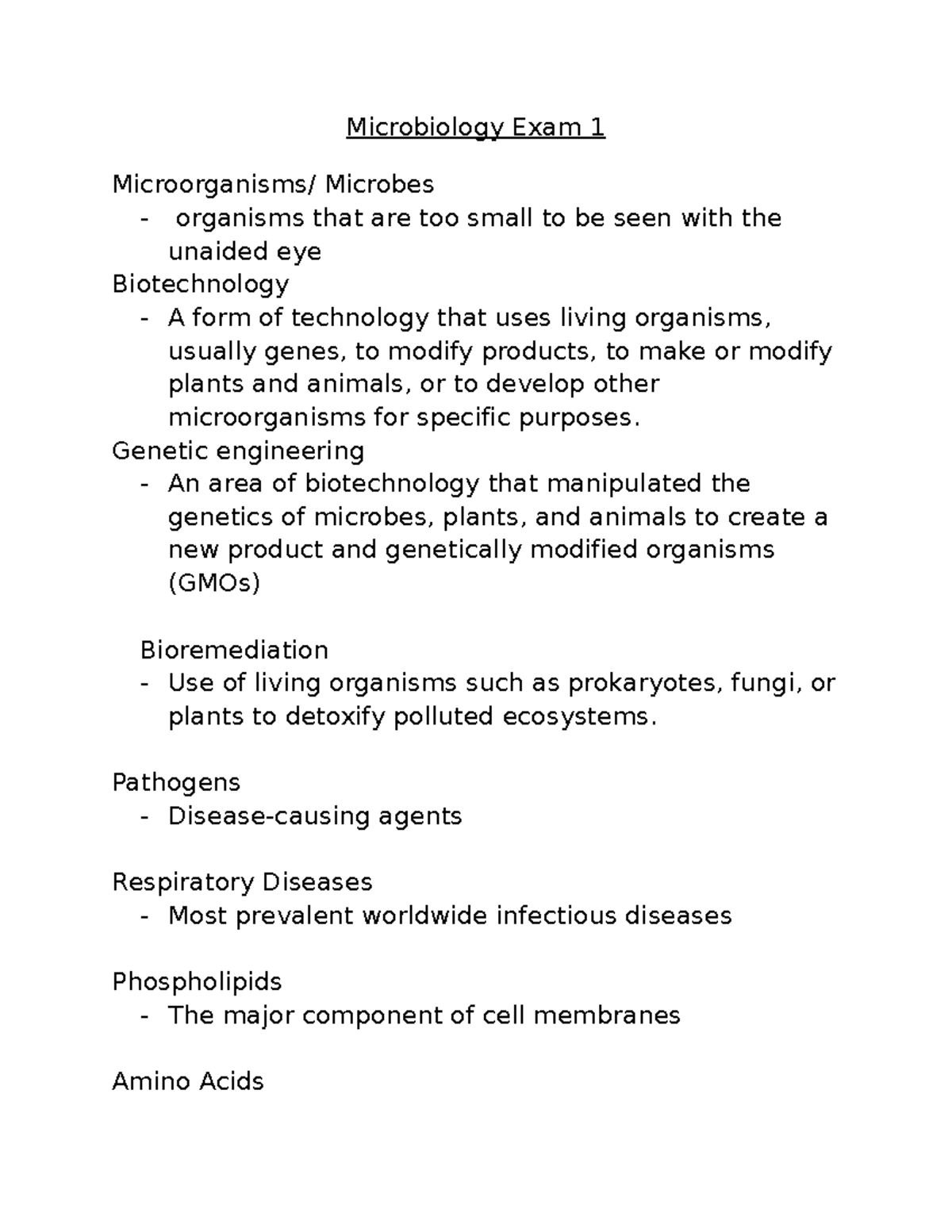Microbiology Exam 1-not done - Microbiology Exam 1 Microorganisms ...