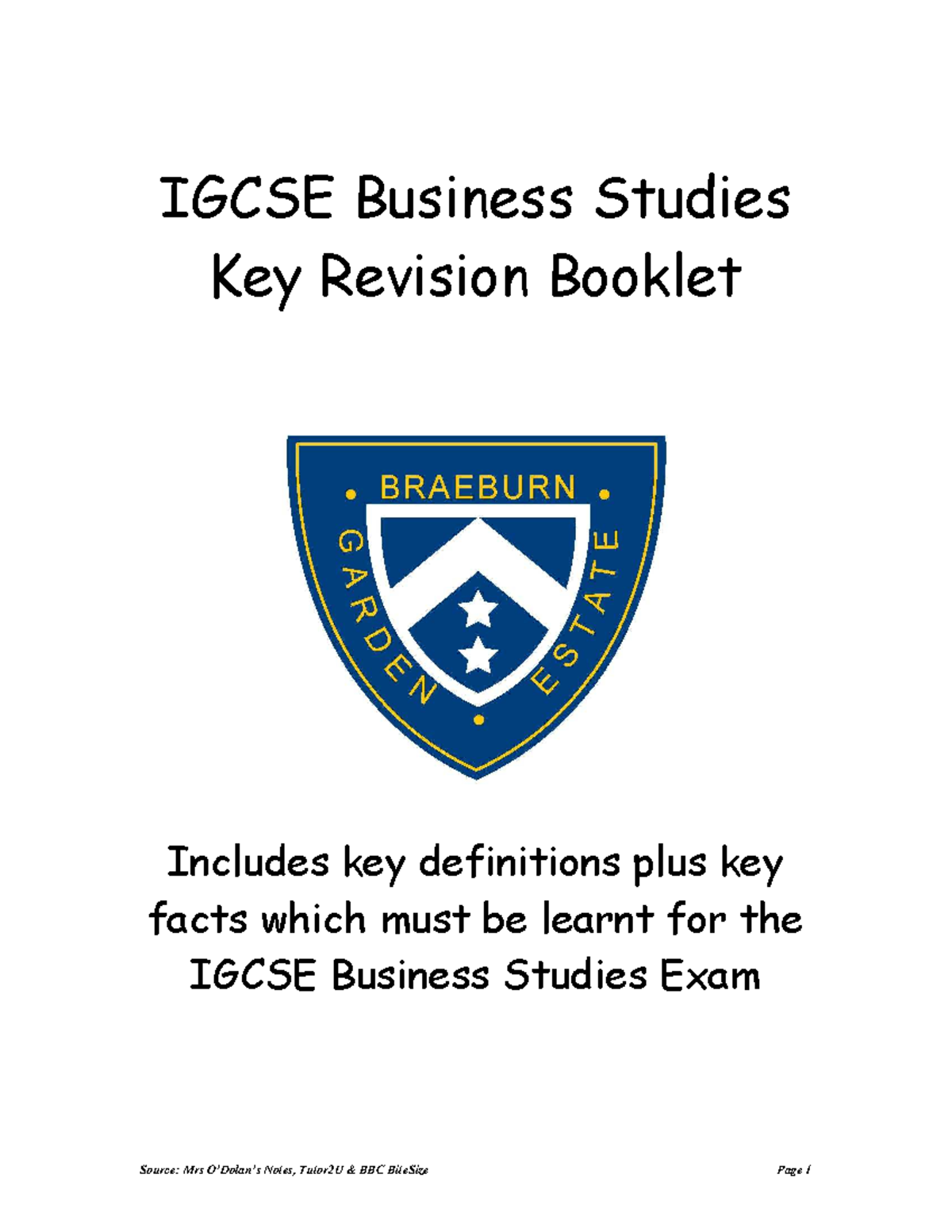 Igcse Business Studies Key Revision Booklet - - Studocu