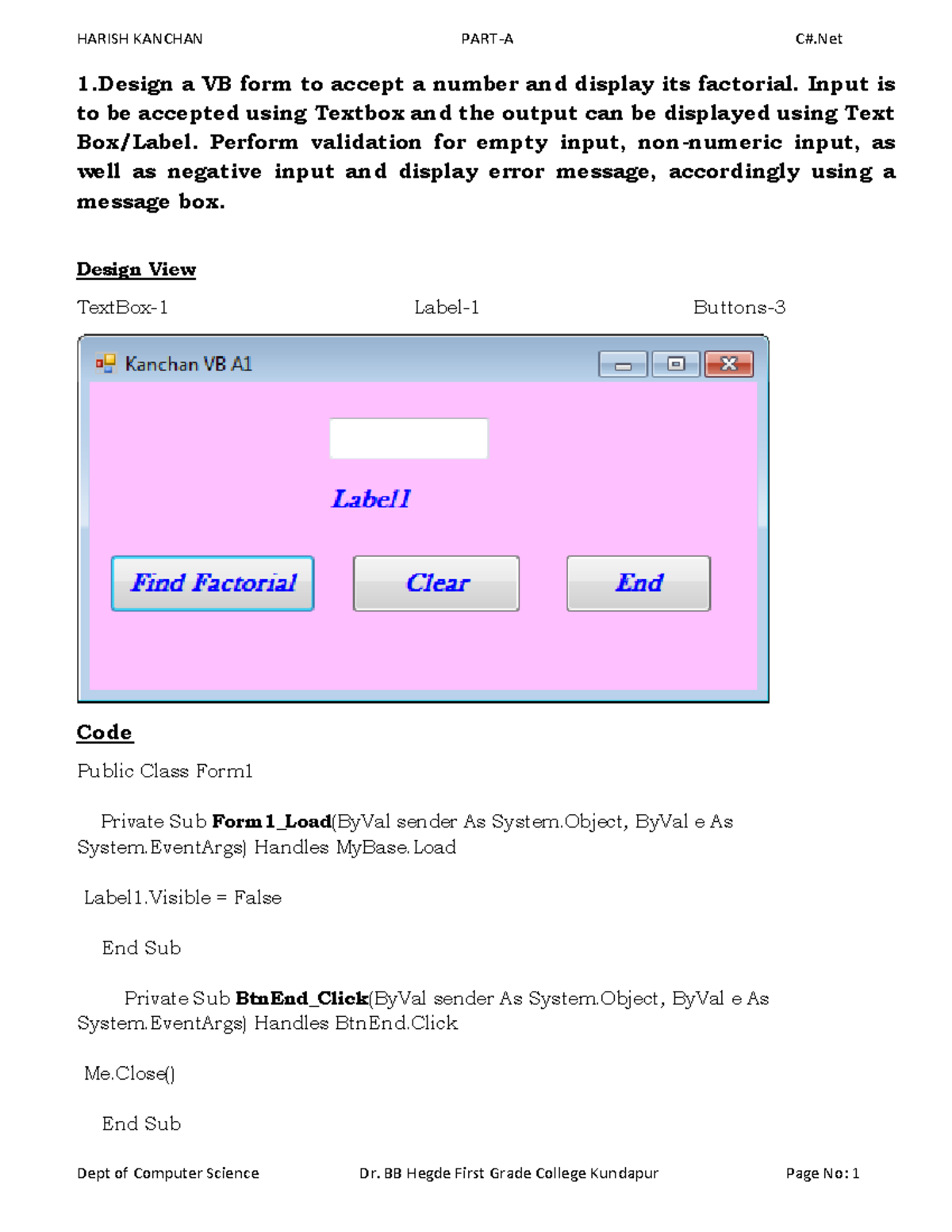 C Vb A1 Factorial 1 A Vb Form To Accept A Number And Display Its