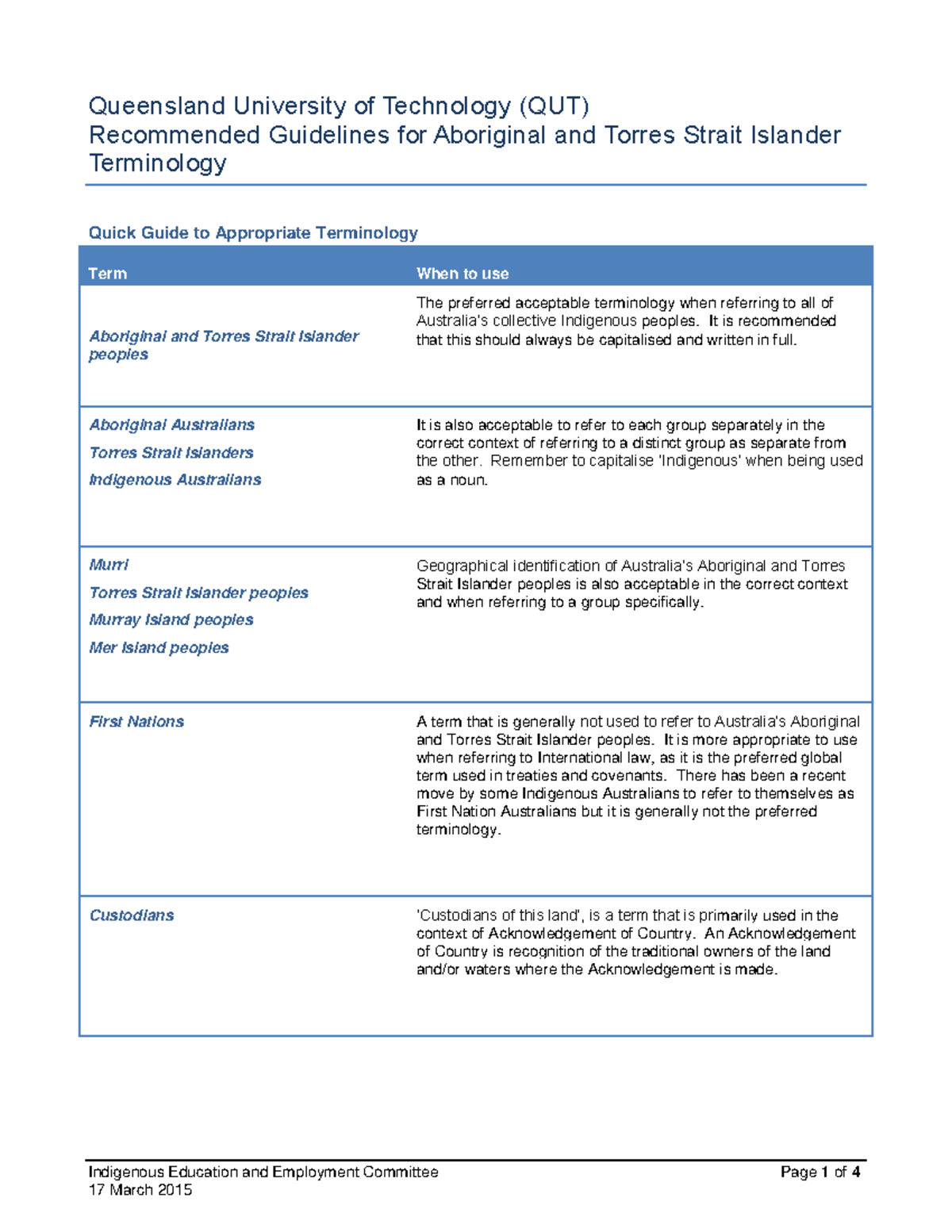Qut guidelines for aboriginal torres strait islander terminology ...